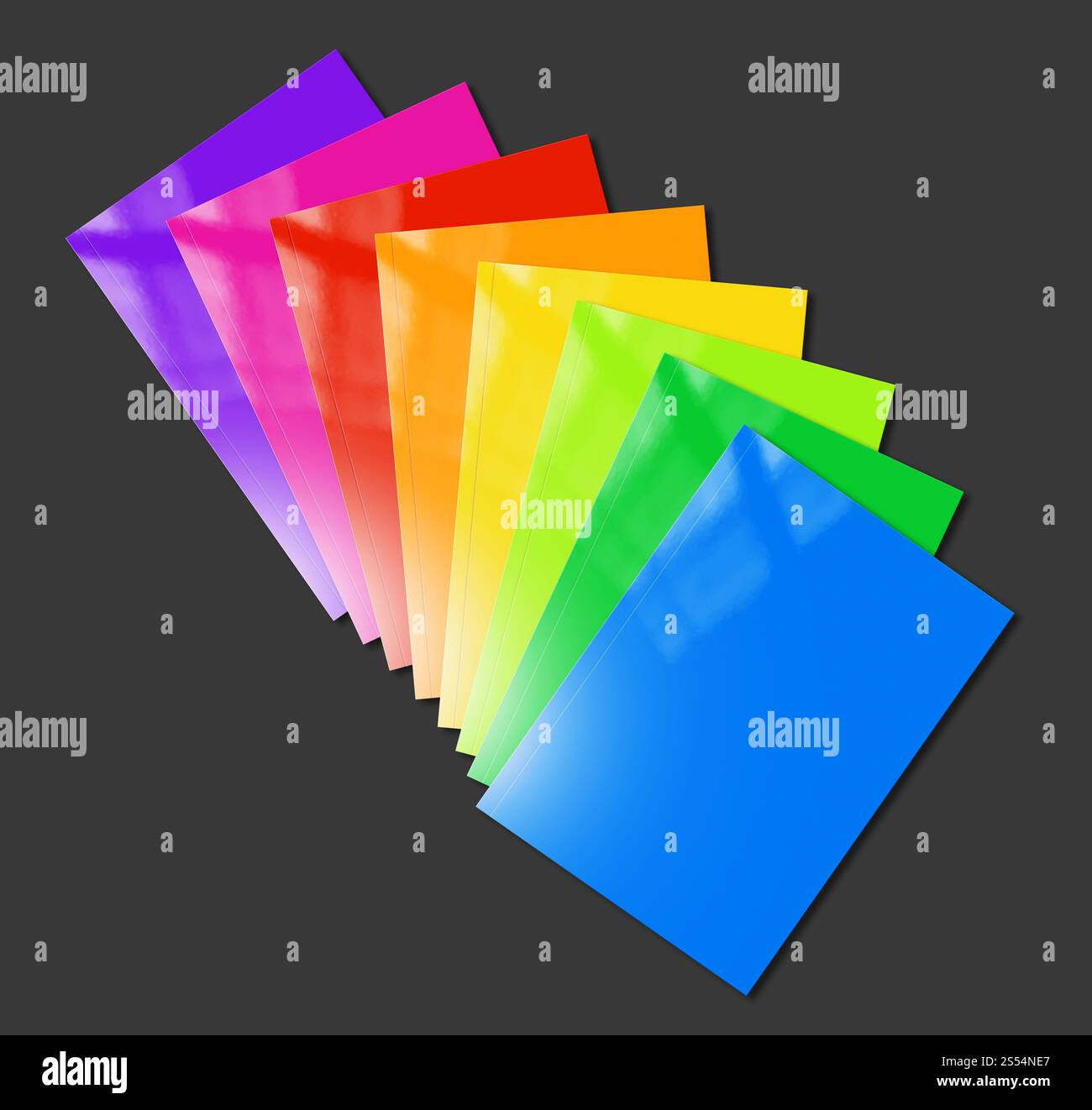 Multi color booklet covers range isolated on black background - mockup ...