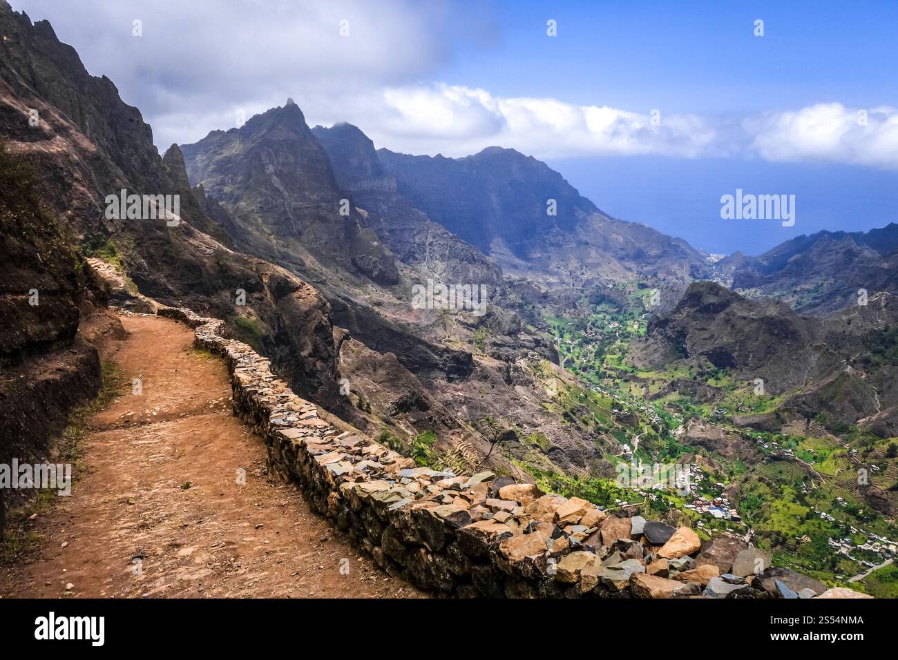 Aerial Hiking Trail In Paul Valley Santo Antao Island Cape Verde
