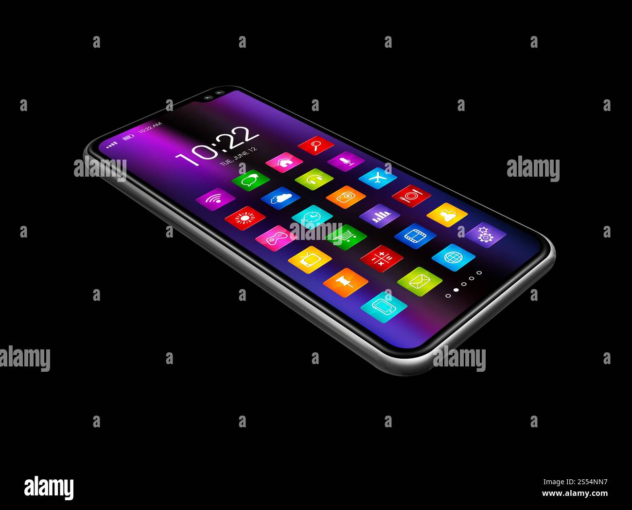 All screen digital realistic smartphone with colorful icon set isolated ...