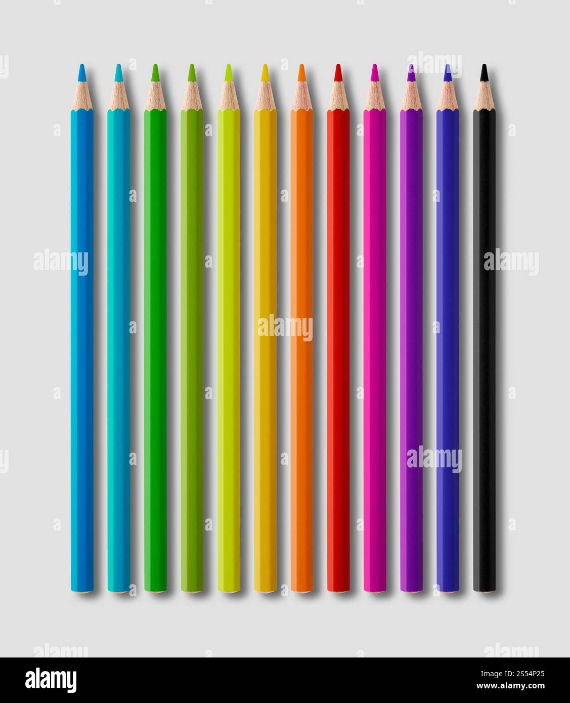 Set of color wooden pencil collection isolated on grey background. Set ...