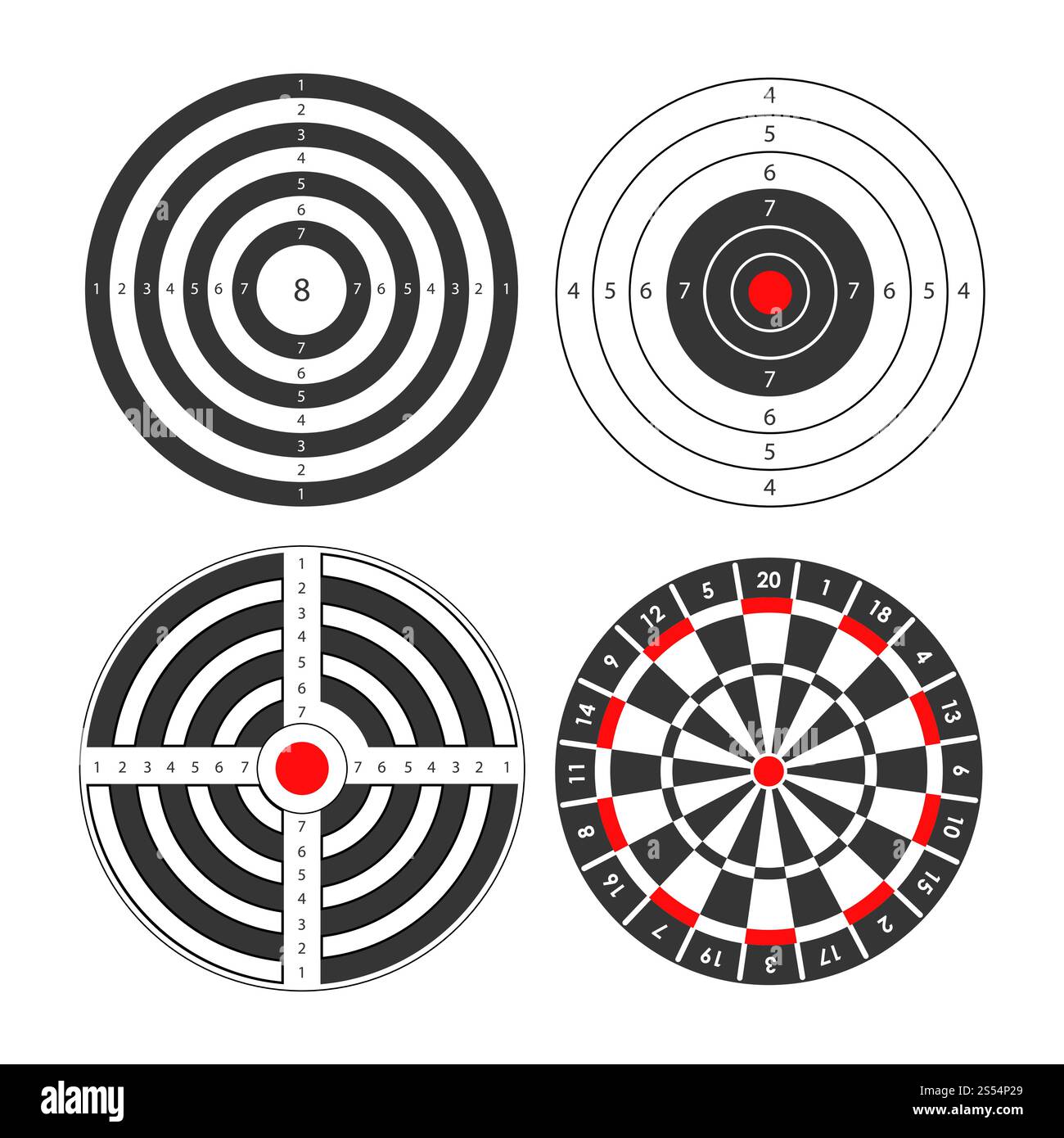 Shooting range targets vector icons templates. Isolated set of round ...