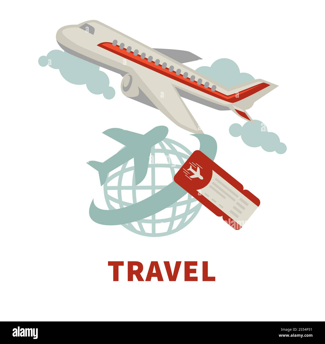 Travel agency promotional poster with modern capacious airliner among ...