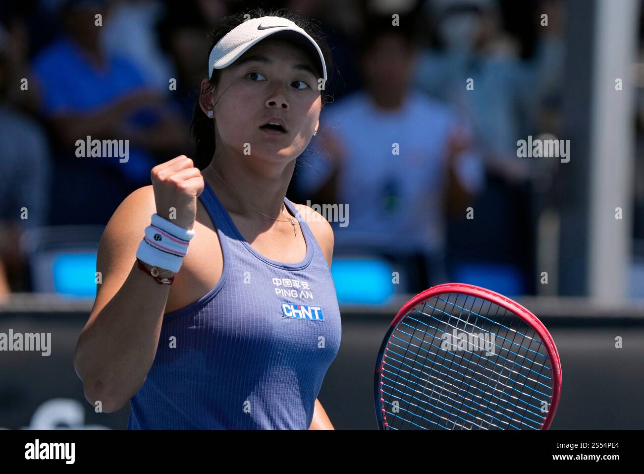 Wang Yafan of China reacts after winning a point against Anna Bondar of ...