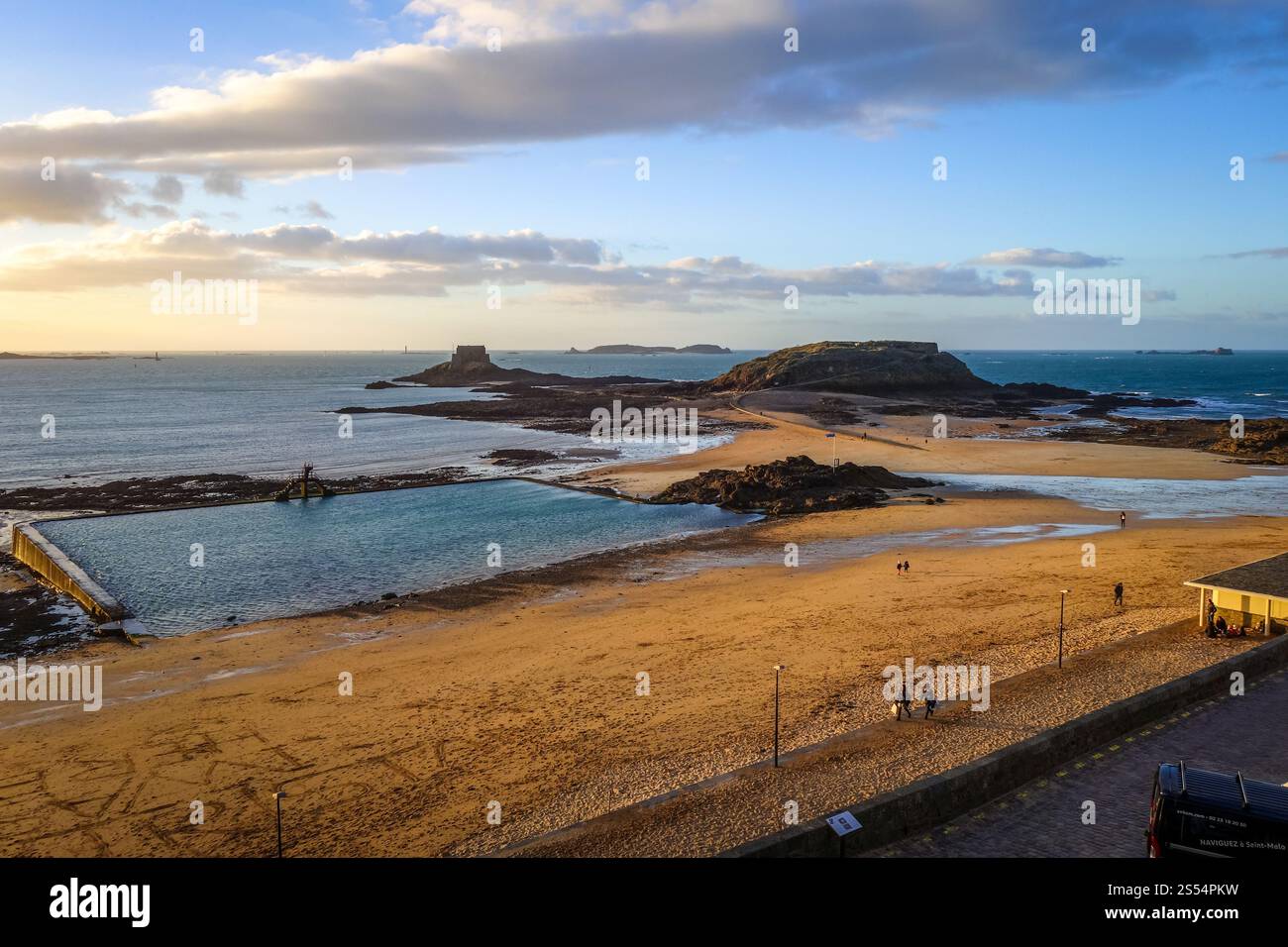 Saint-Malo natural swimming pool and diving at sunset, brittany, France ...