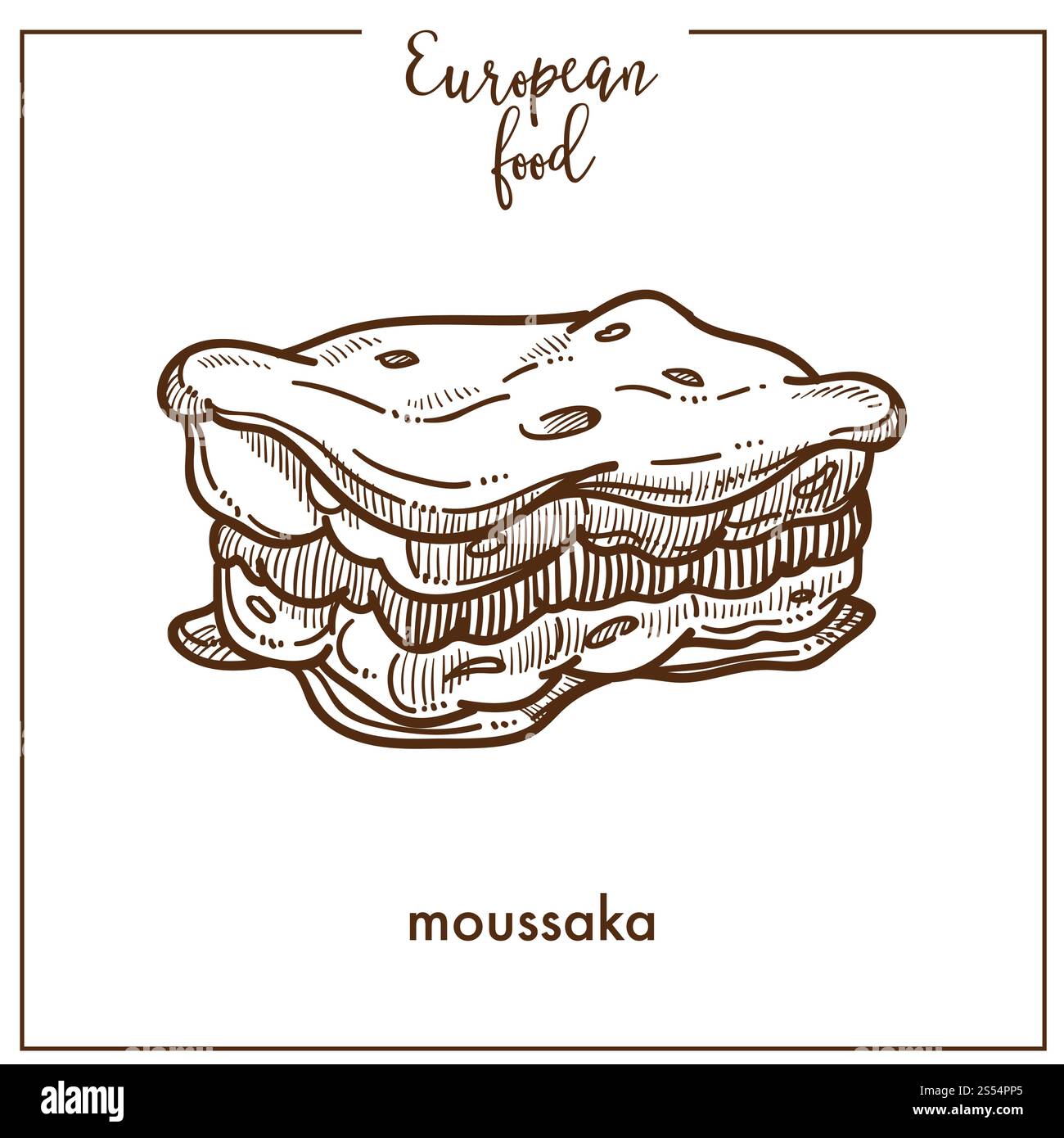 Moussaka sketch icon for European food cuisine menu design. Vector ...