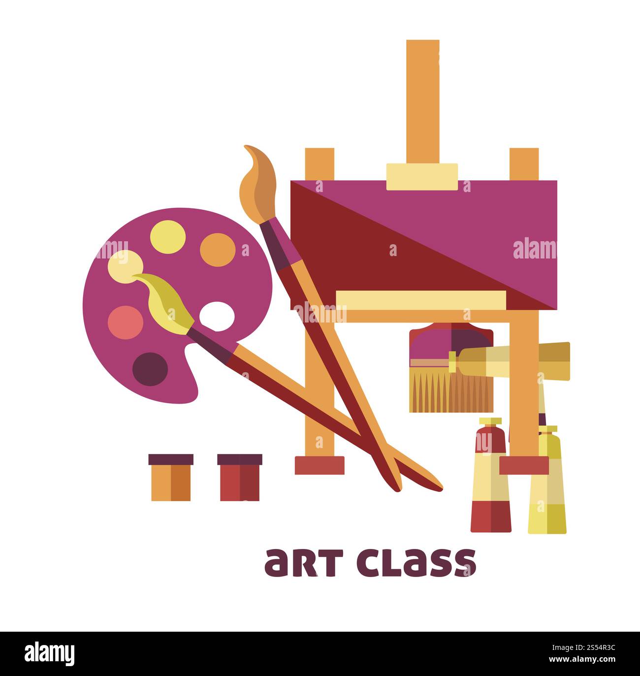 Art class equipment to create pictures promo poster. Wooden easel with ...