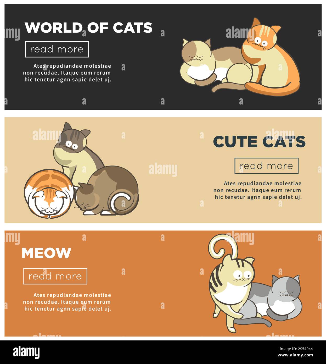 Cute cartoon cats and kittens playing, sleeping or posing web banner ...