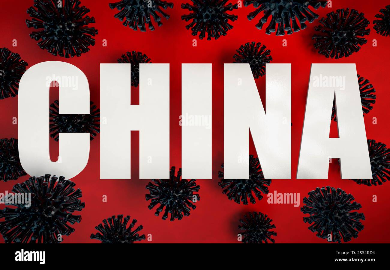 3d render background of coronavirus models and warning text banner of ...