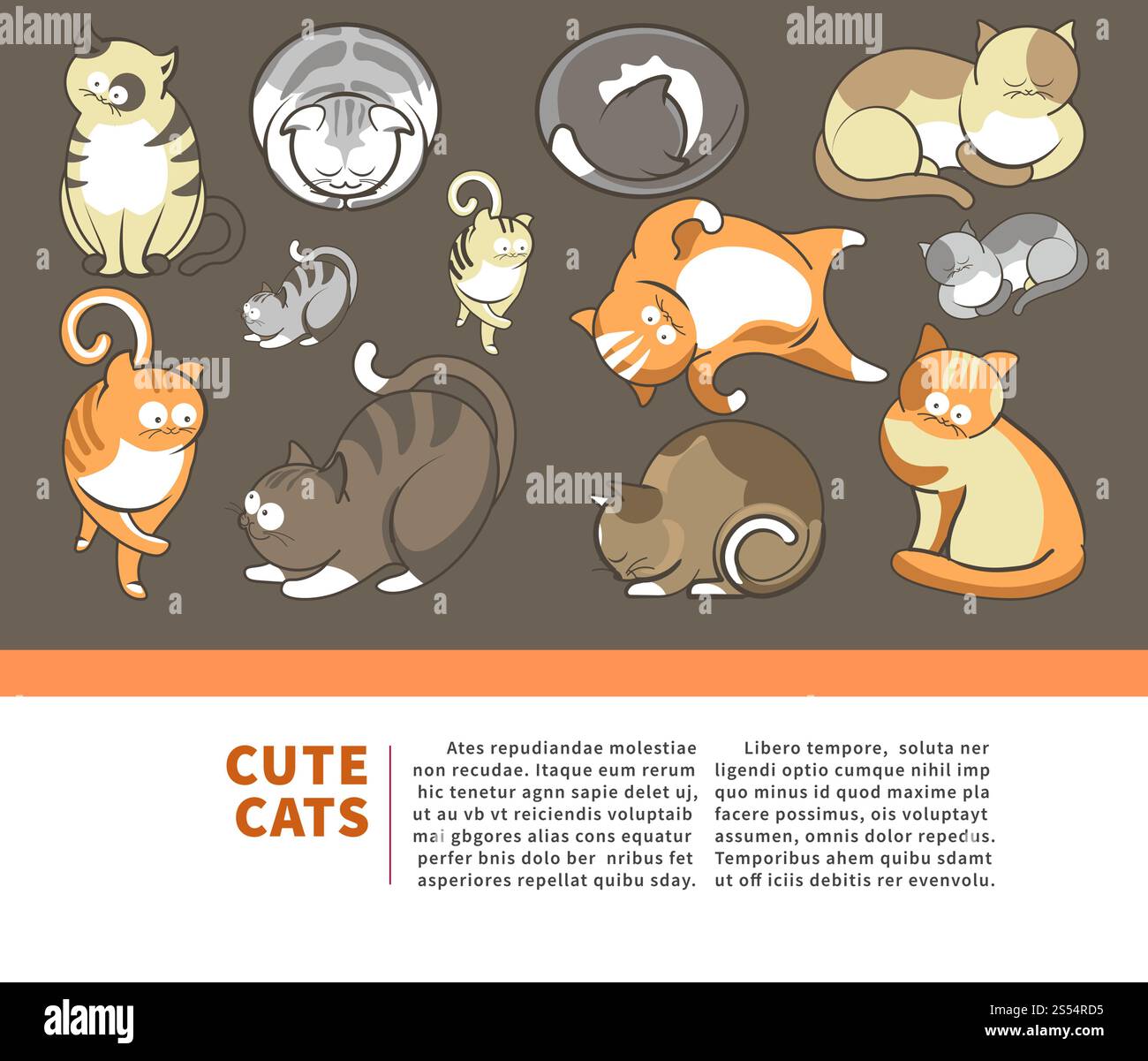 Cute cartoon cats and kittens playing, sleeping or posing. Vector ...