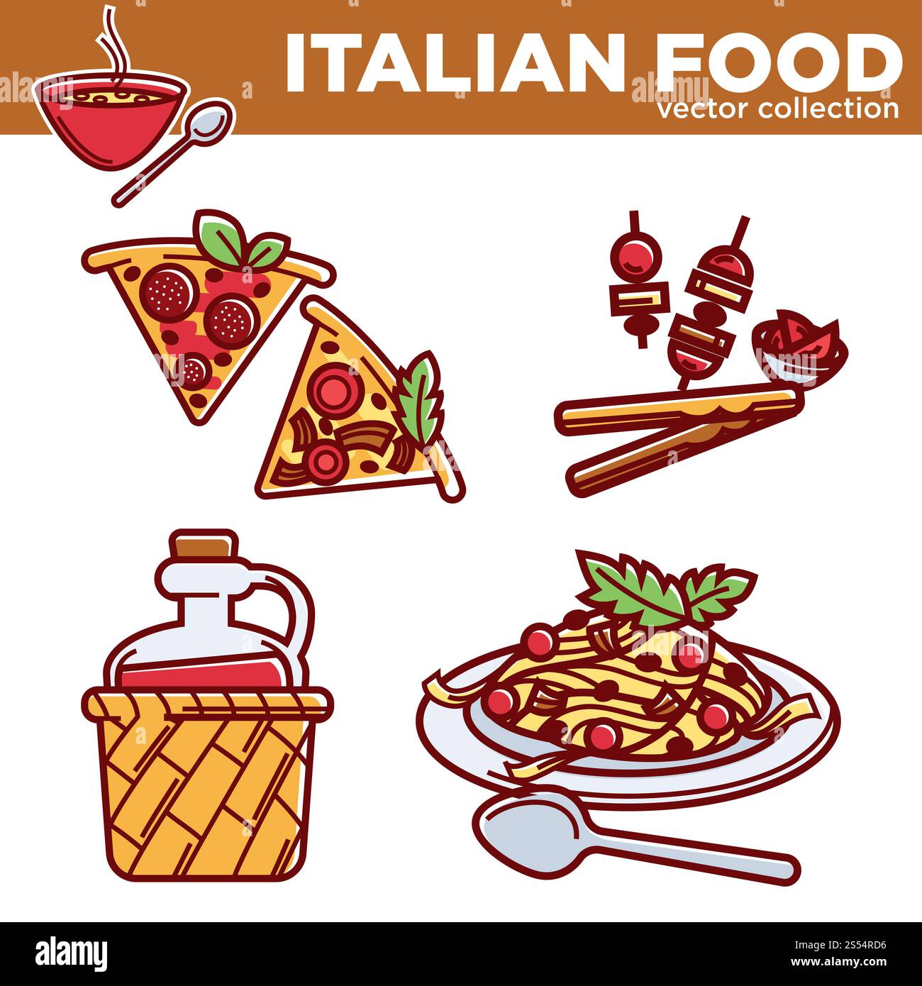 Italian food vector collection of exquisite delicious dishes. Pizza ...