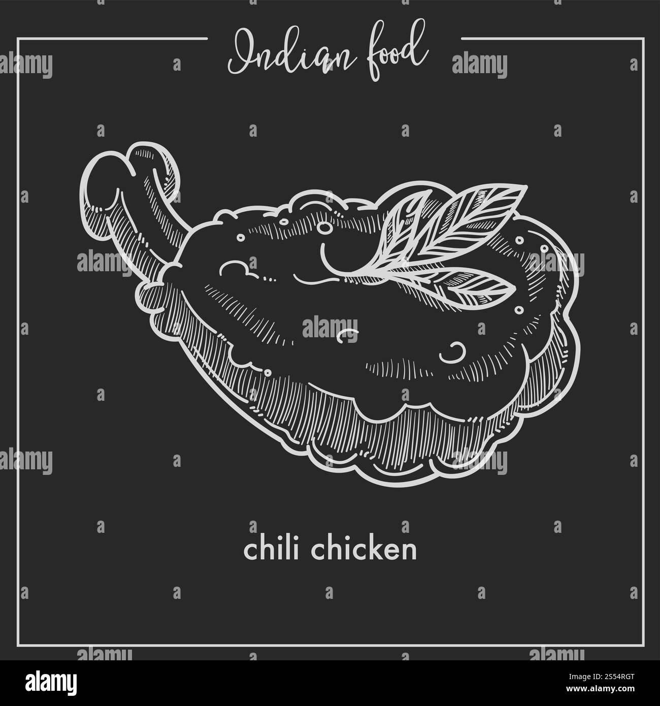 Spicy chilli chicken with greenery from Indian food. Dish of deep fried ...