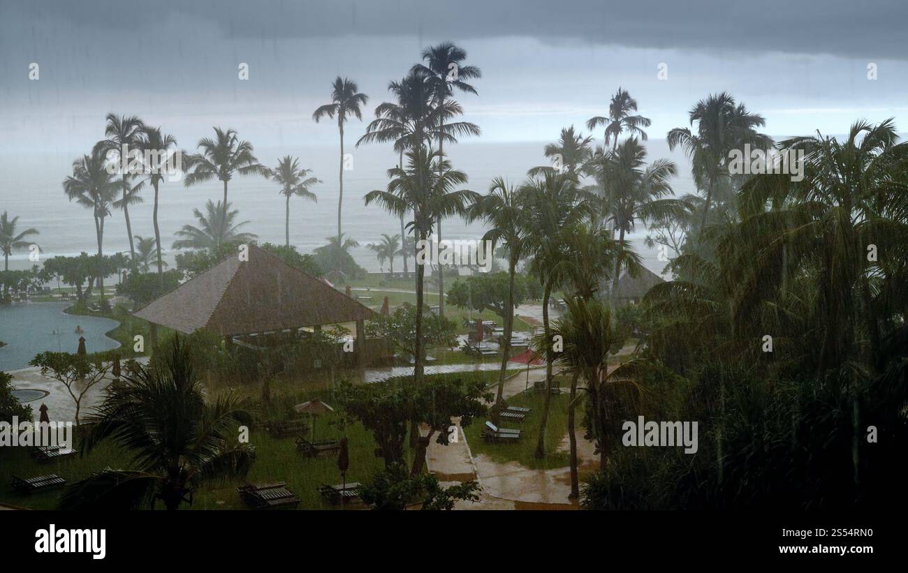 Image of heavy rain and strong wind during typhoon at hotel resort on ...