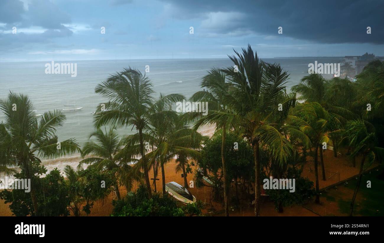 Photo of heavy tropical rain storm and strong wind over exotic island ...