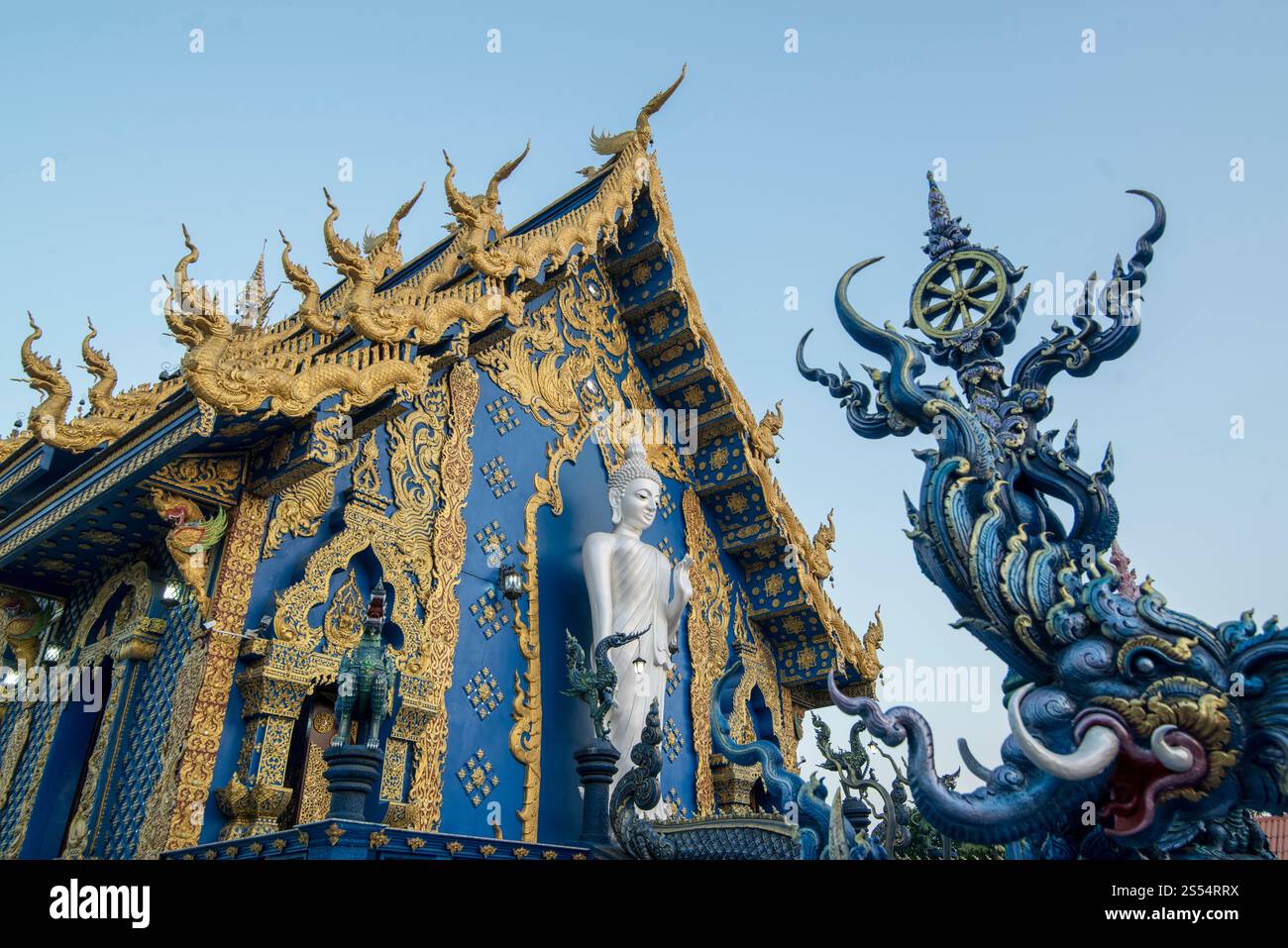 the Blue Temple or Wat Rong Suea Ten in the city of Chiang Rai in North ...