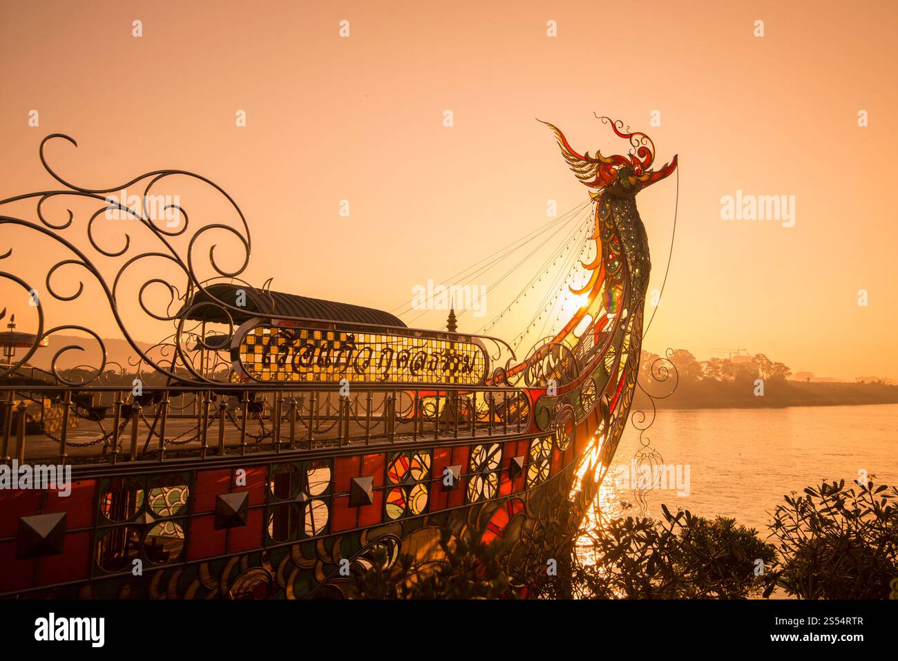 the Dragon Boat Temple of the Giant Buddha at the Mekong River in the ...