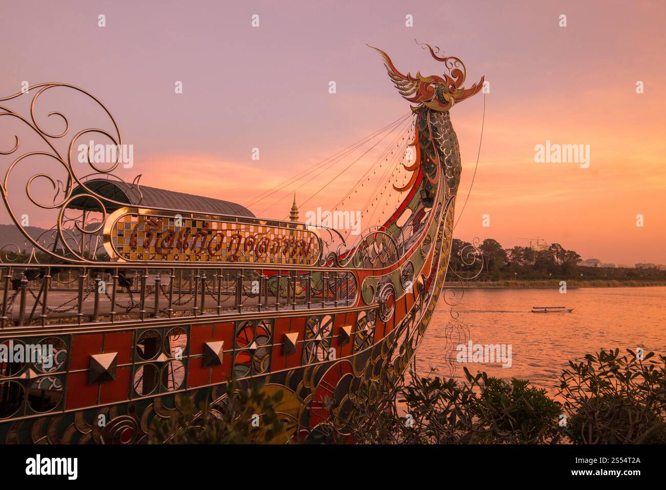 the Dragon Boat Temple of the Giant Buddha at the Mekong River in the ...