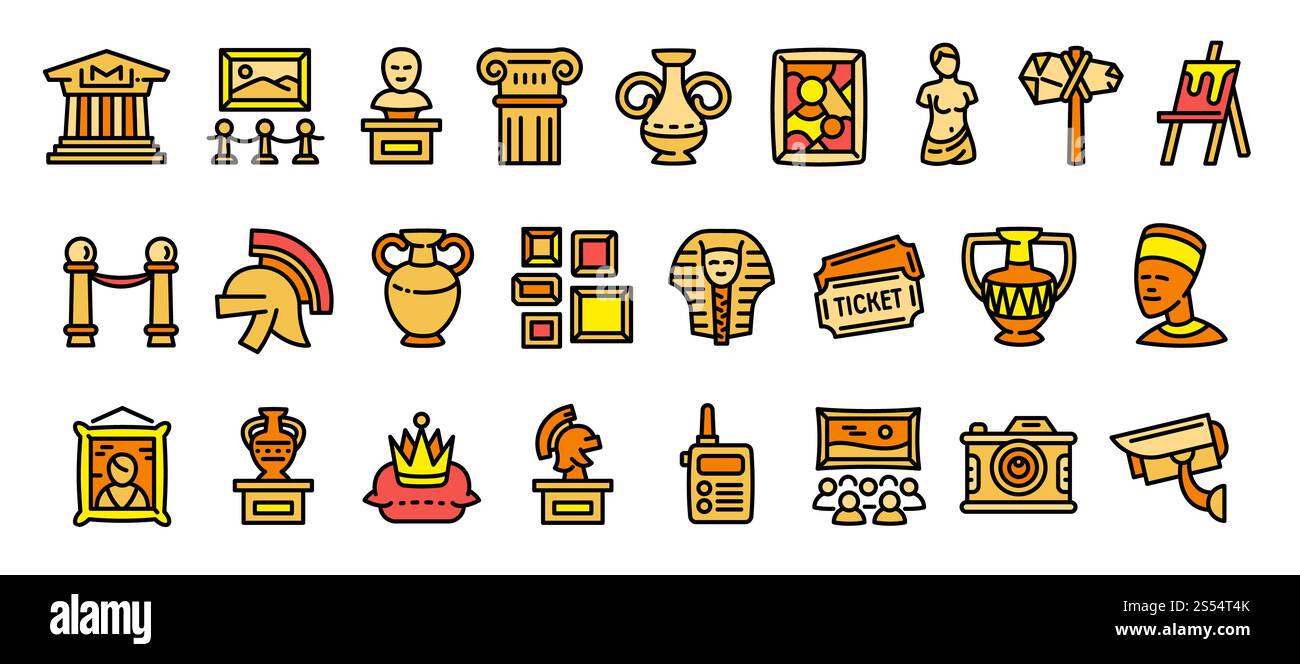 Museum icons set. Outline set of museum vector icons for web design ...