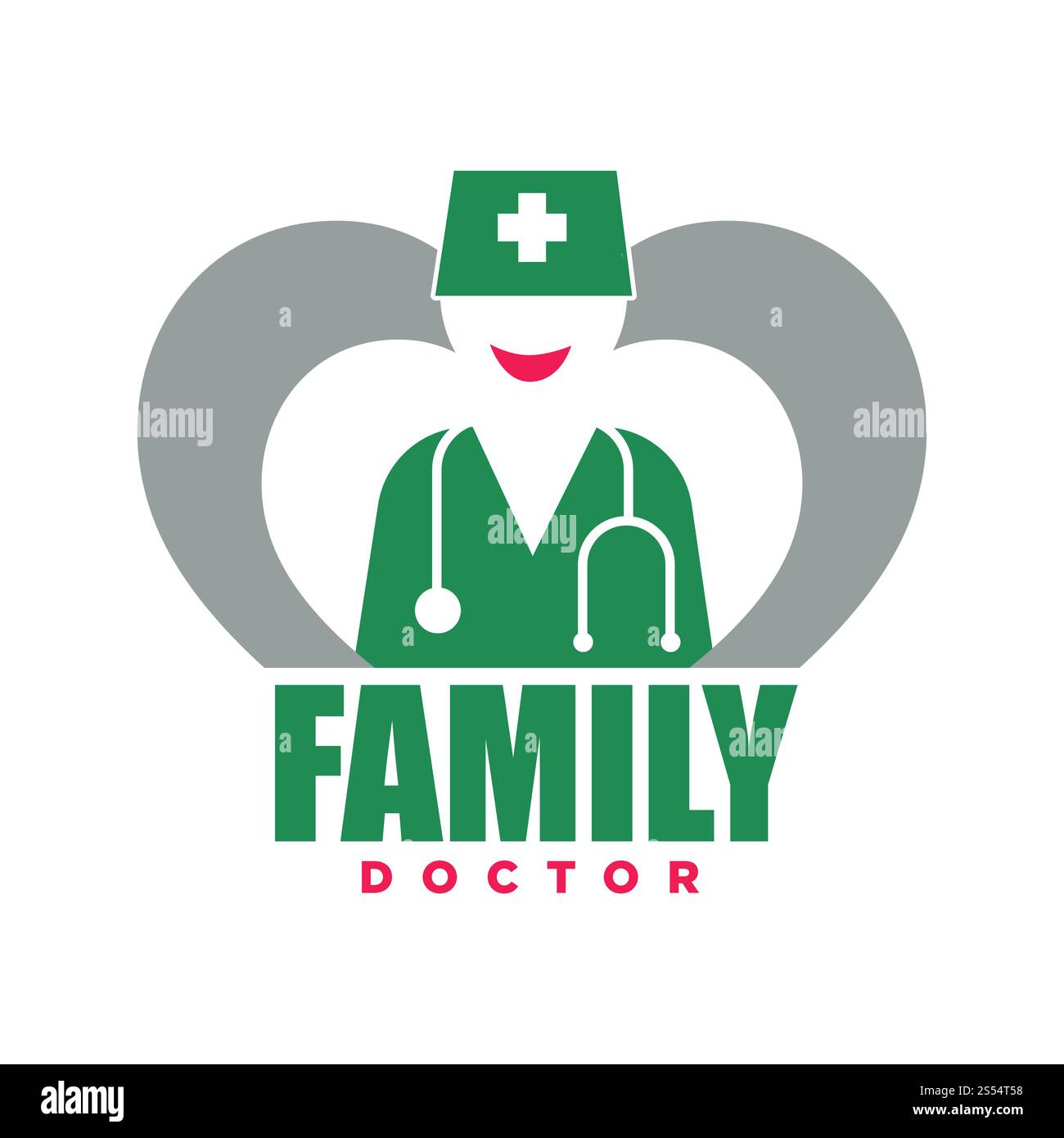Family doctor service promotional emblem with woman silhouette in green ...