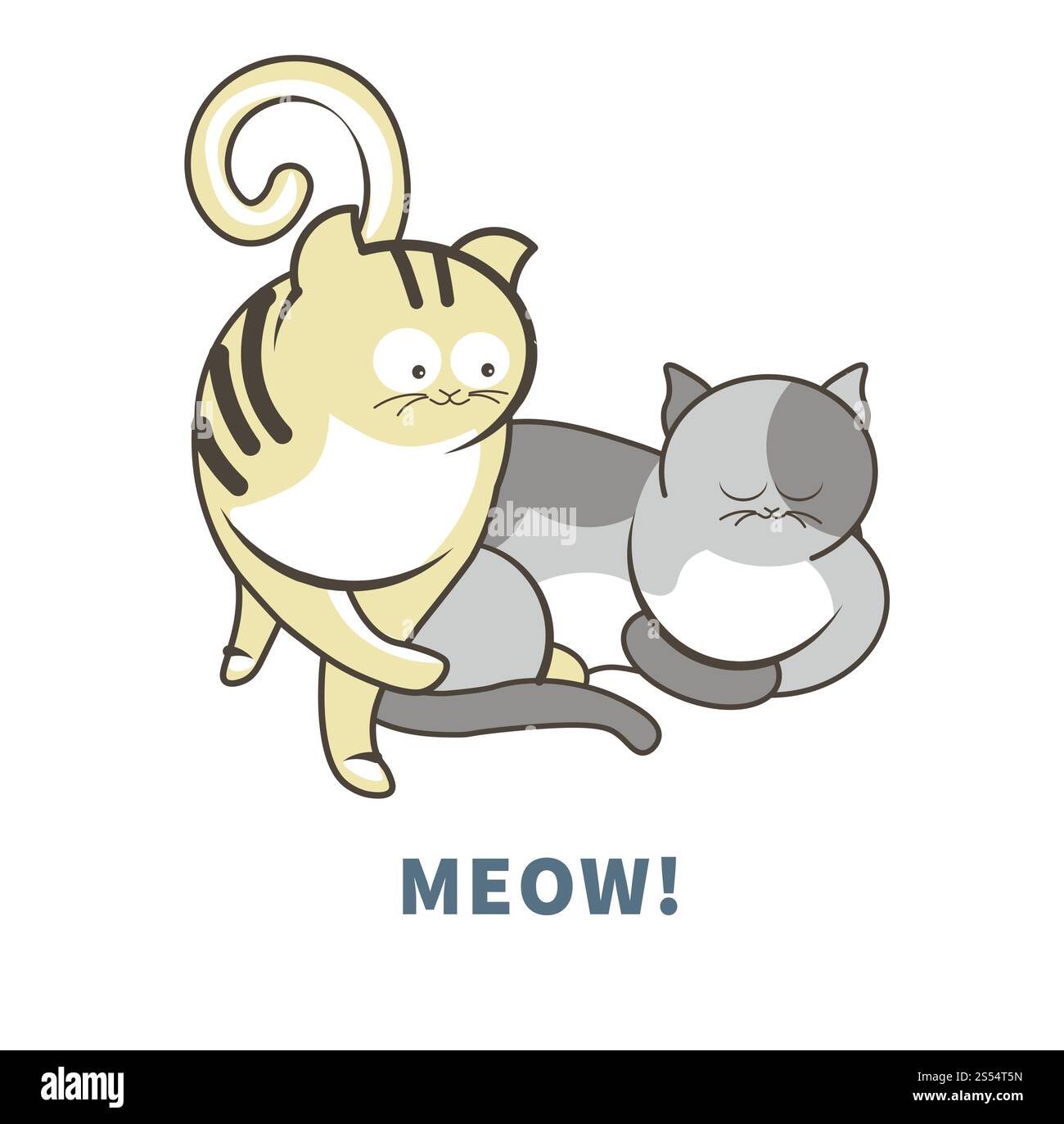 Meow sign on poster with adorable cats with funny faces. Cute pets that ...
