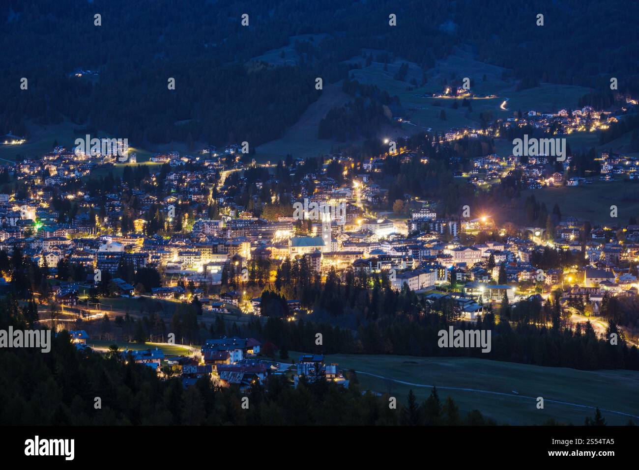 Autumn night cortina dampezzo alpine dolomites mountain town hi-res ...