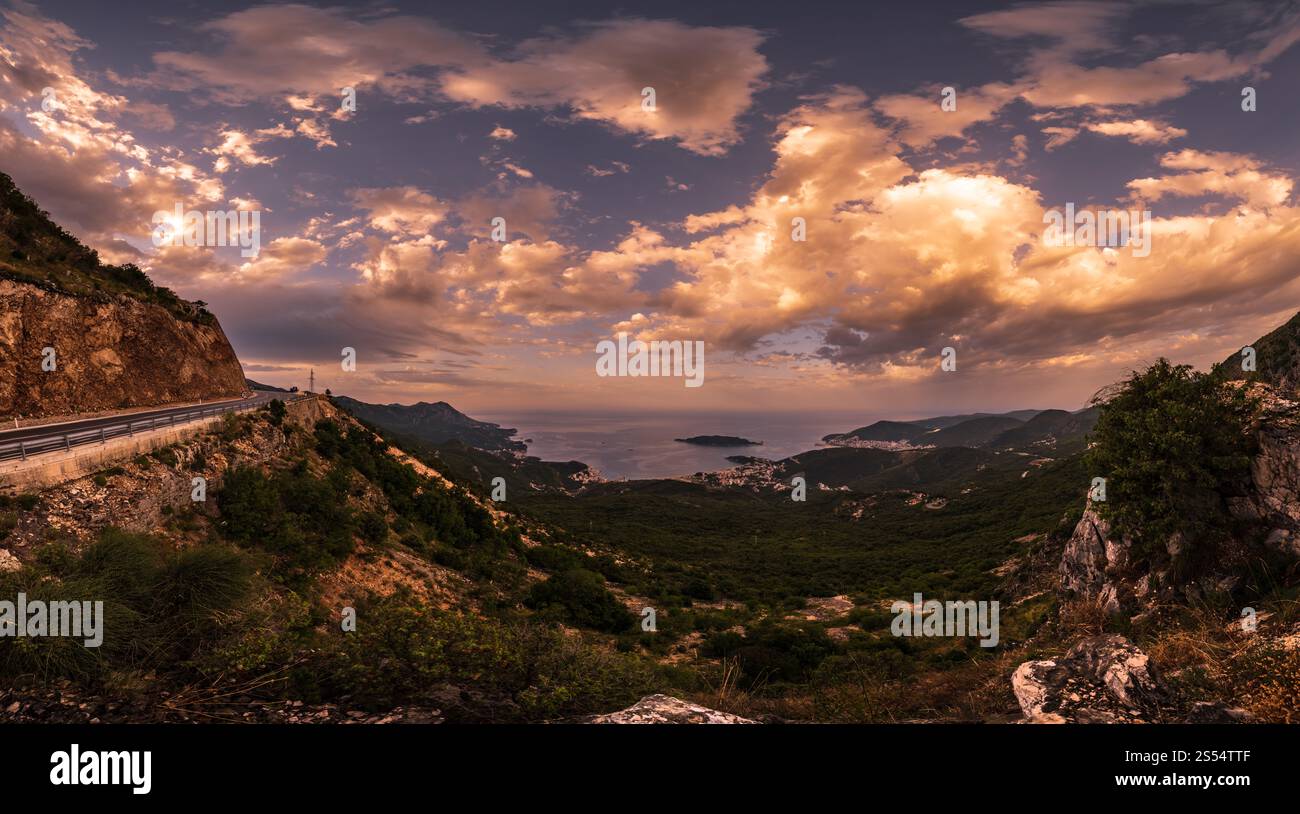 Summer Budva riviera coastline panorama landscape. Montenegro, Balkans ...