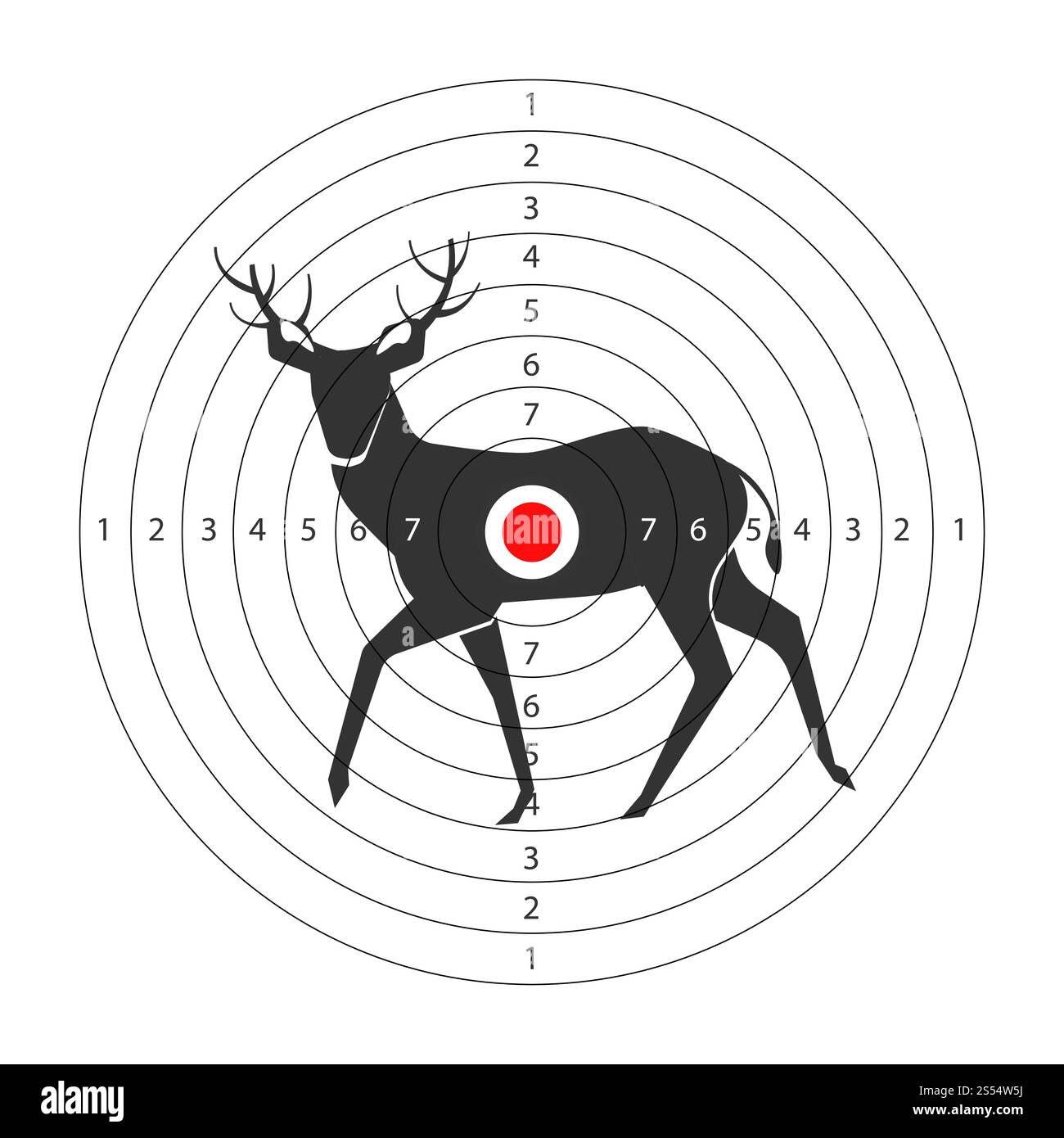 Target for shooting gallery with deer black silhouette and circles with ...