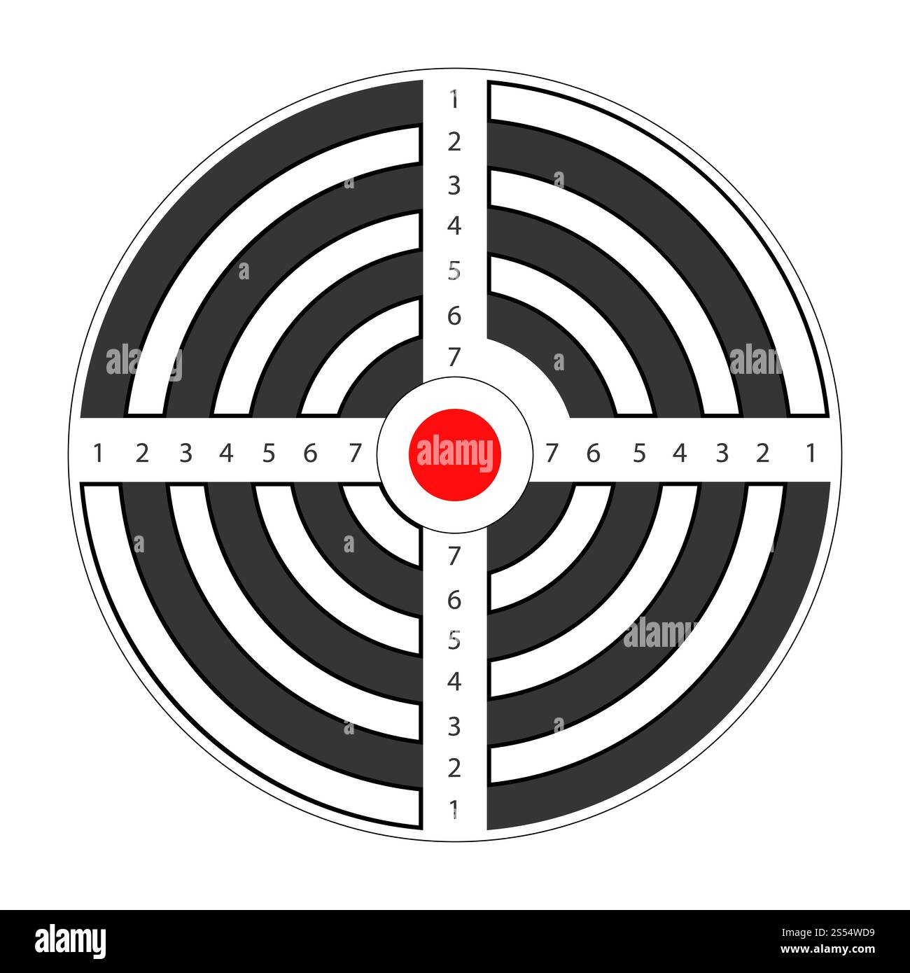 Round target with red spot in middle for shooting gallery. Striped aim ...
