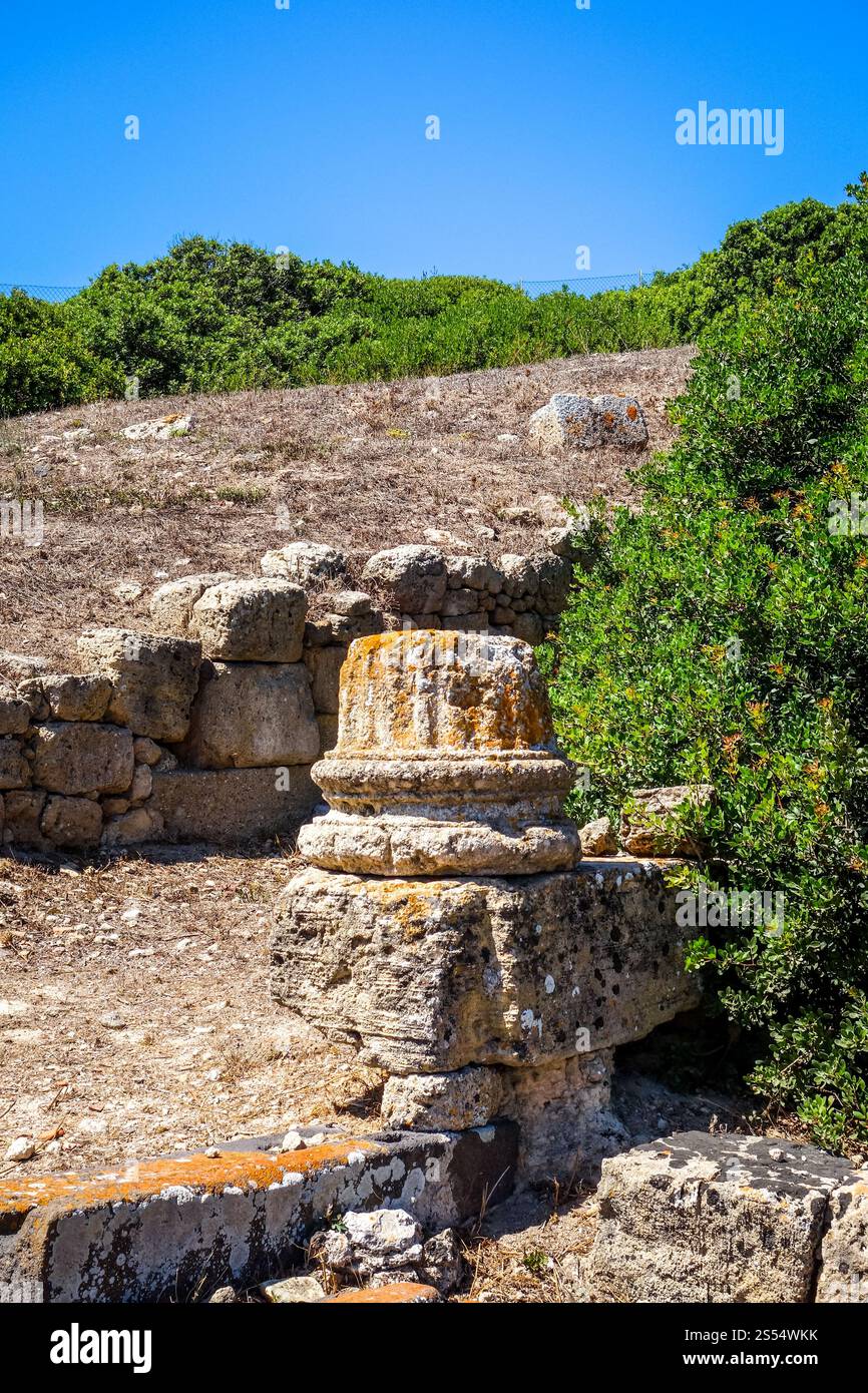 Old Column in Tharros archaeological site, Oristano, Sardinia. Old ...