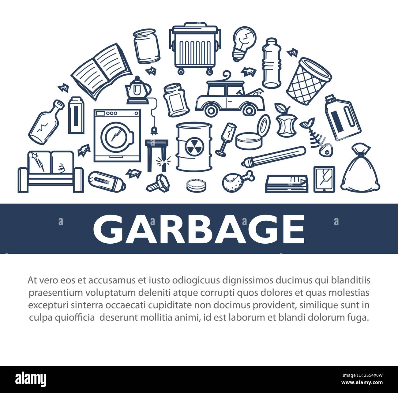 Garbage promotional informative monochrome banner with sample text ...