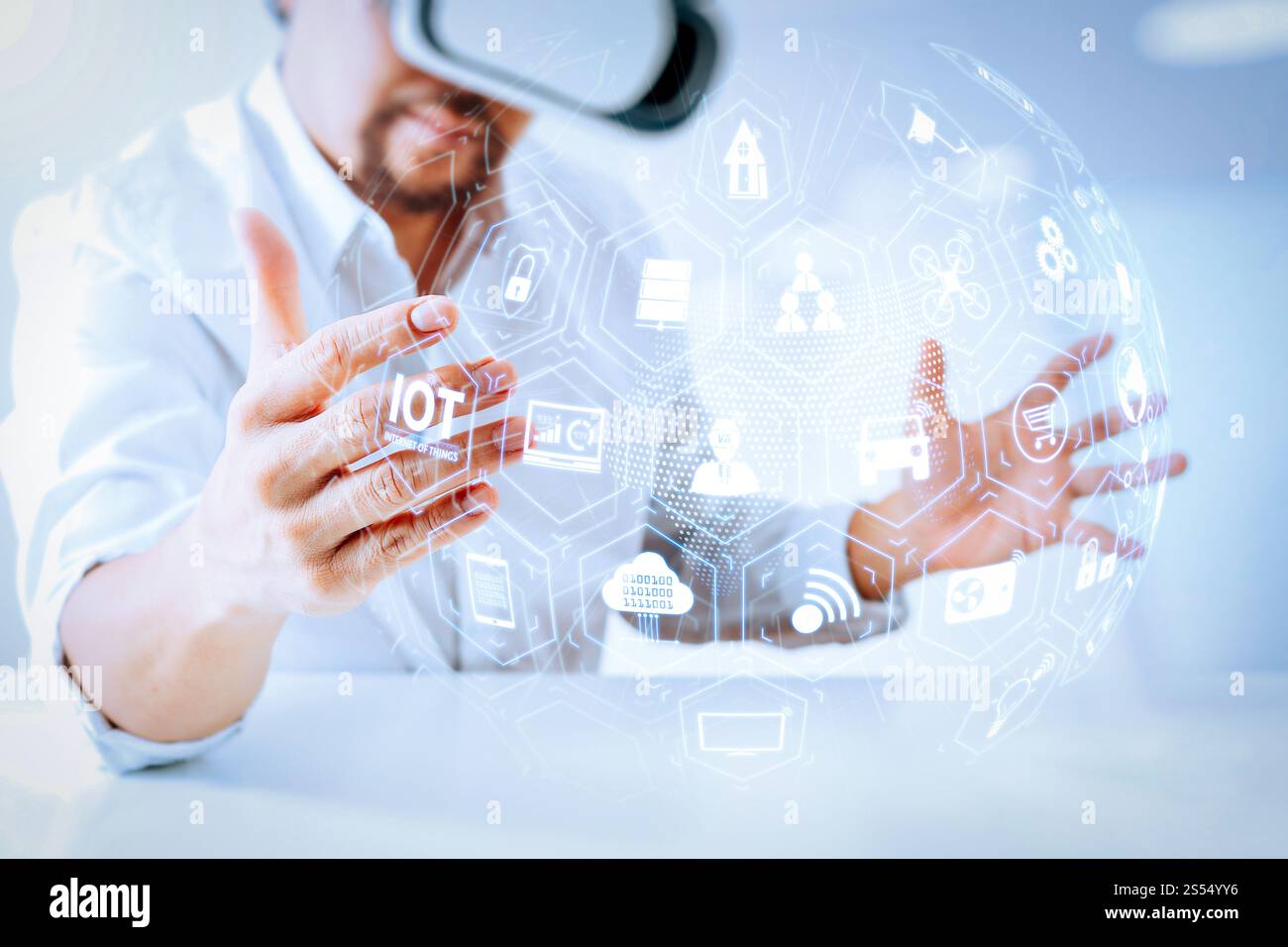 Internet of Things (IOT) technology with AR (Augmented Reality) on VR dashboard.businessman ...