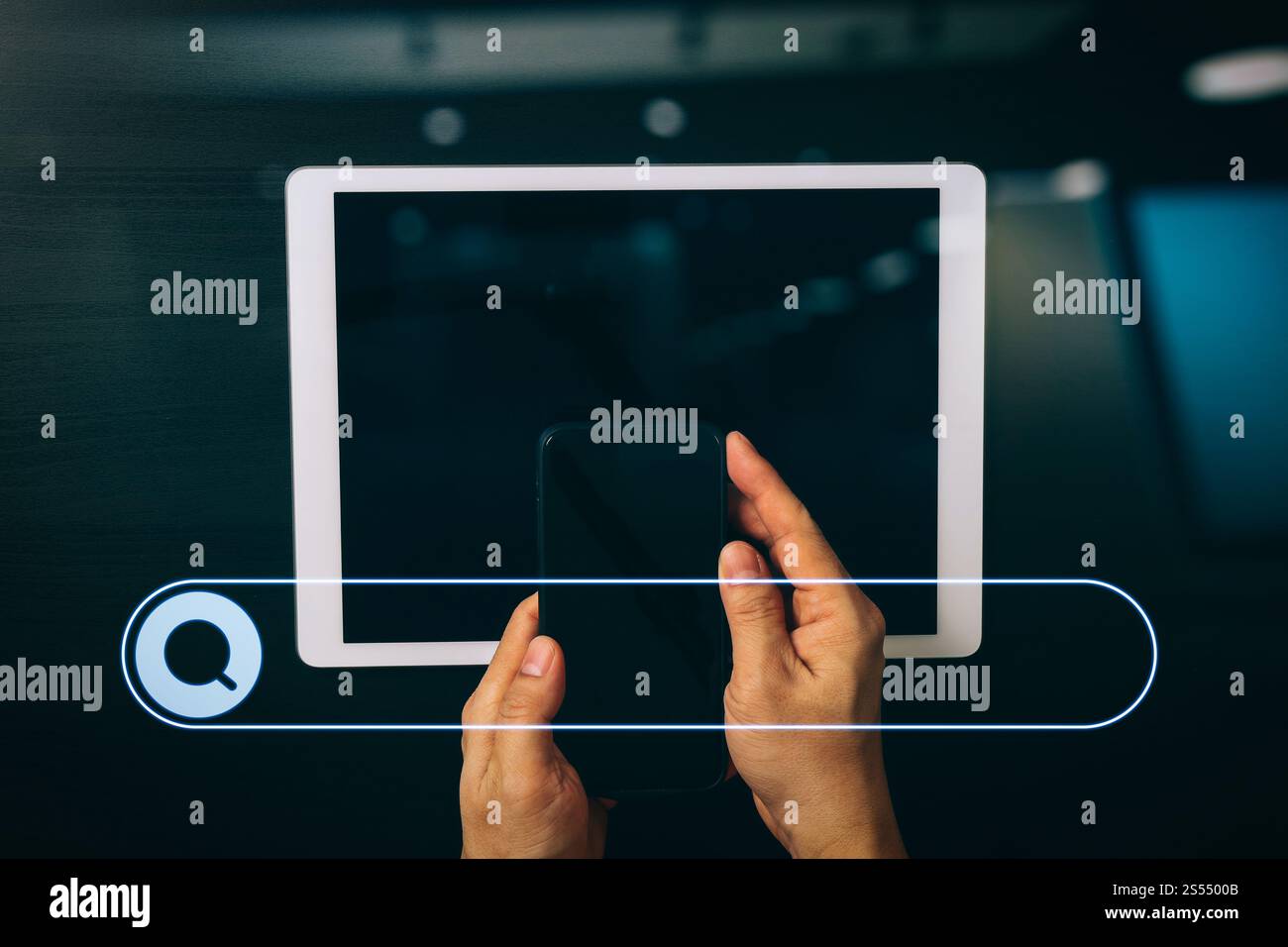Searching Browsing Internet Data Information Networking Concept with blank search bar.cyber ...