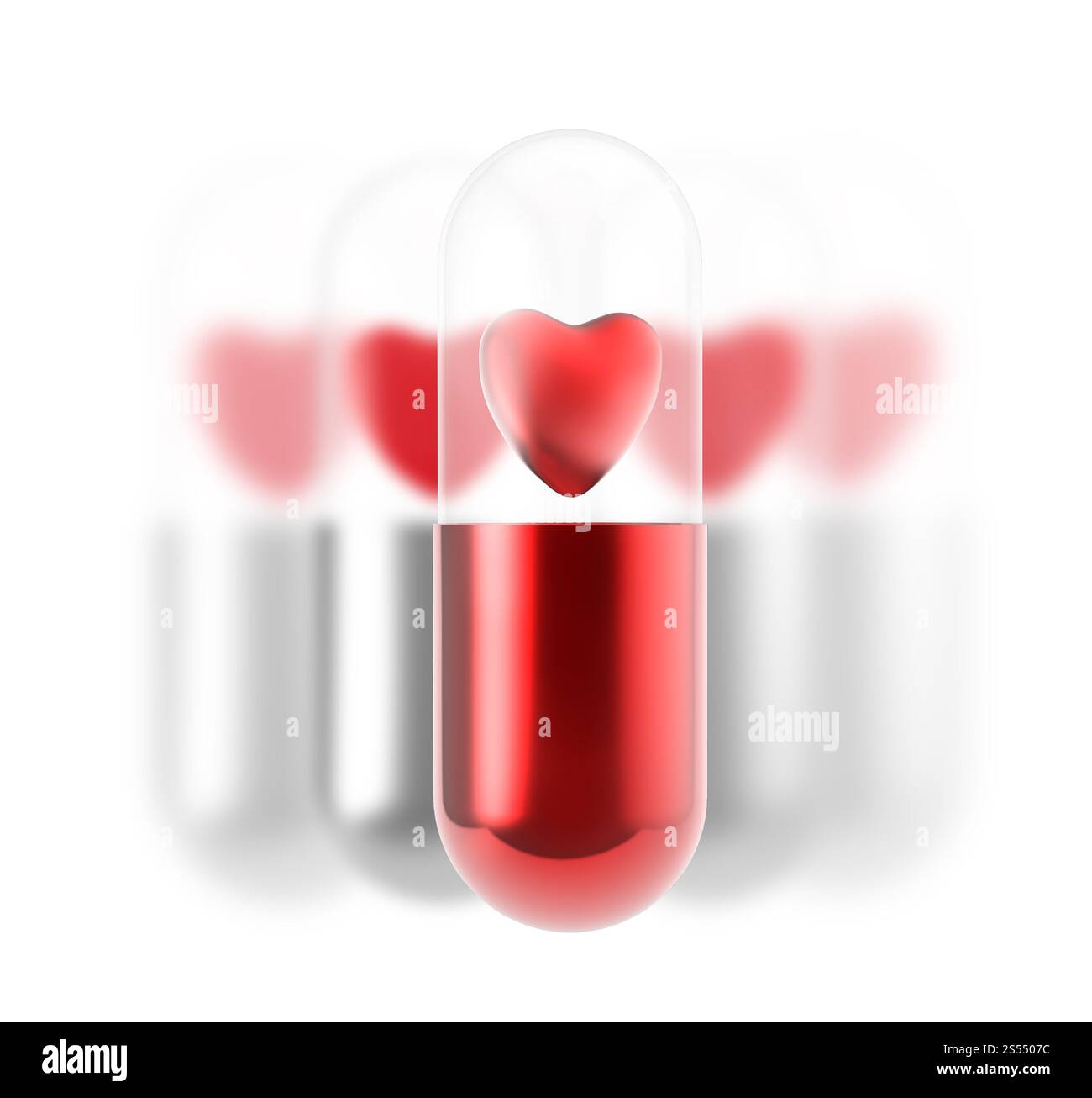 red heart pill inside capsule on white Stock Photo - Alamy