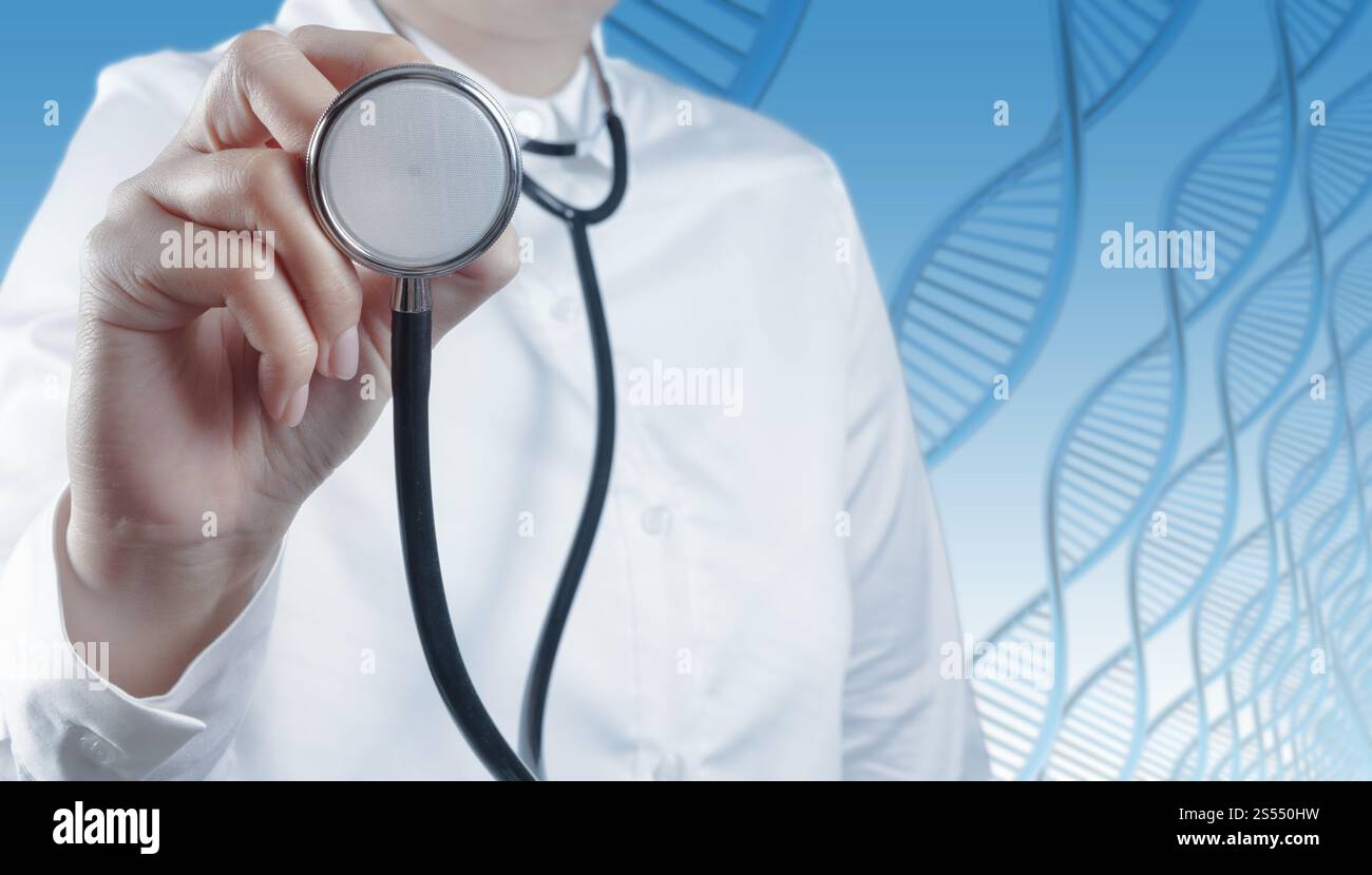 Doctor hand with a stethoscope and human sign social Stock Photo - Alamy