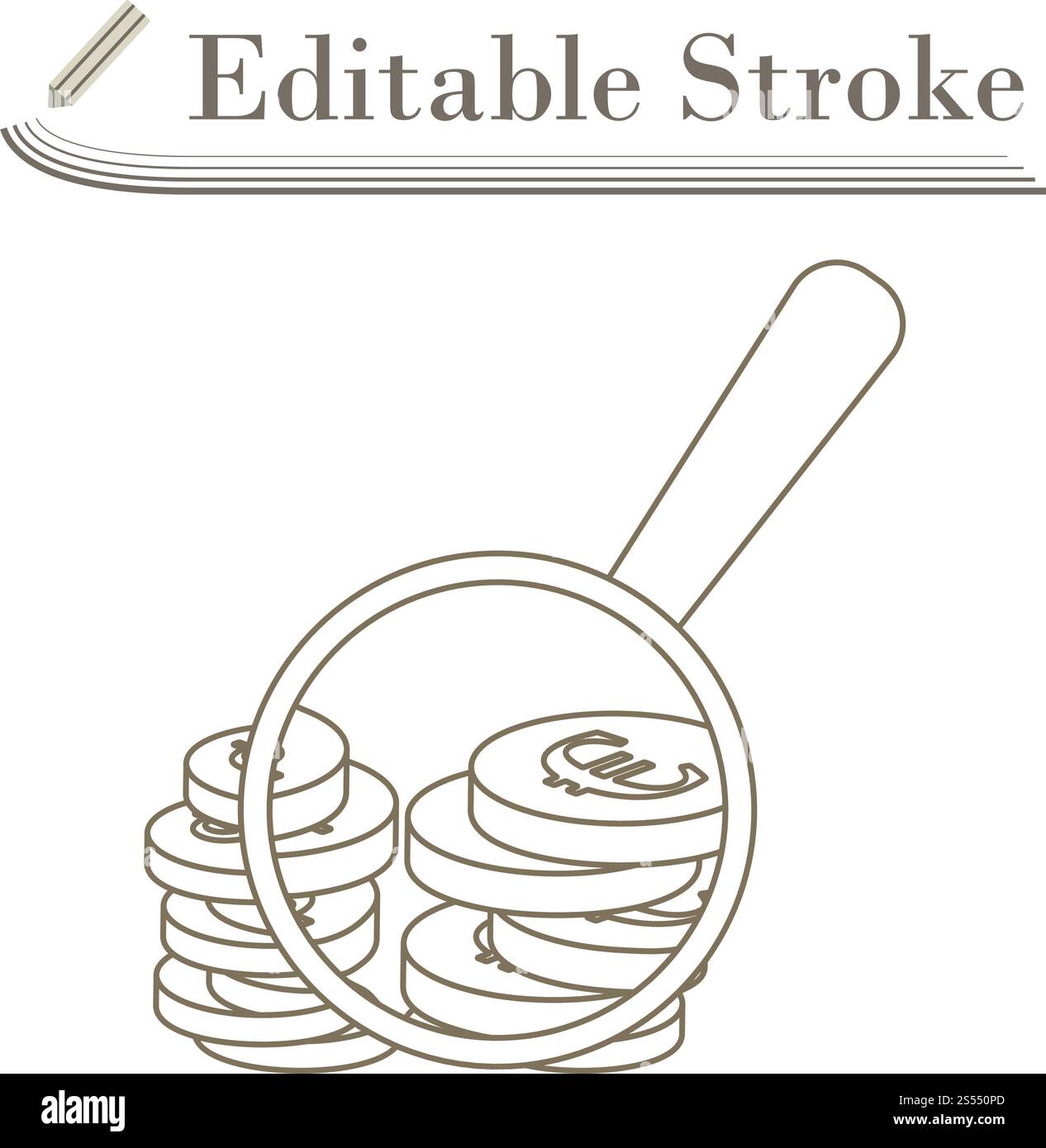 Magnifying Over Coins Stack Icon. Editable Stroke Simple Design. Vector ...