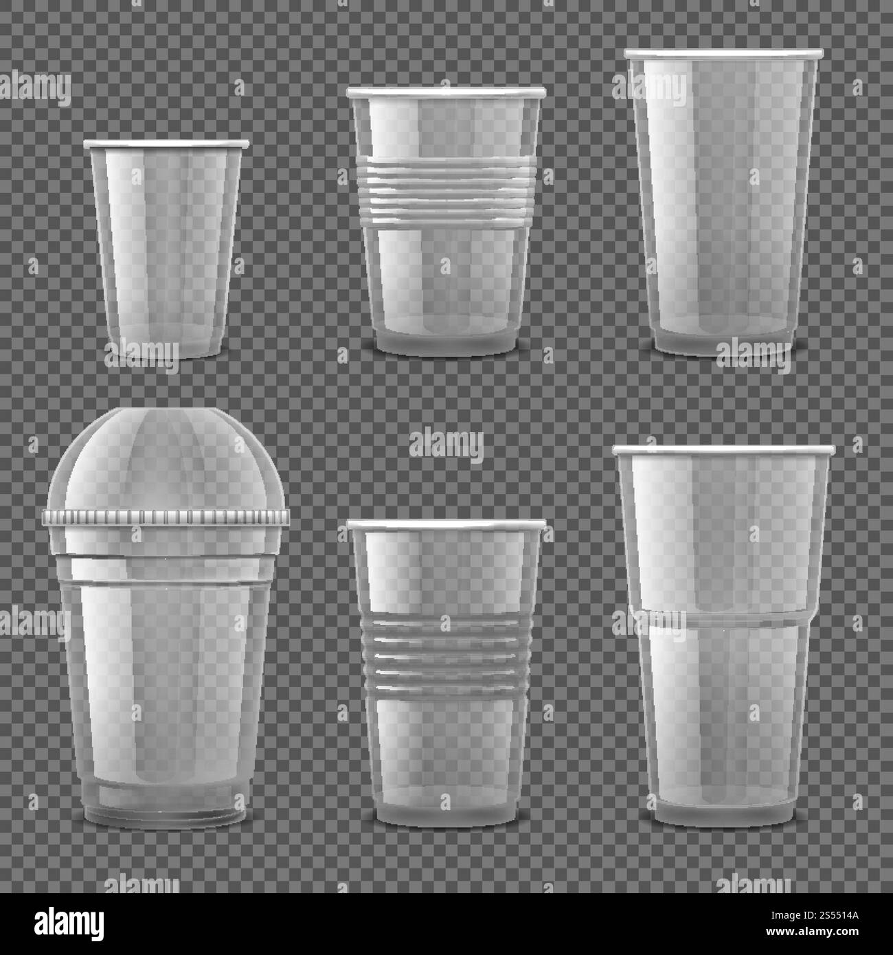 Empty transparent plastic disposable cups. Takeaway drink containers ...