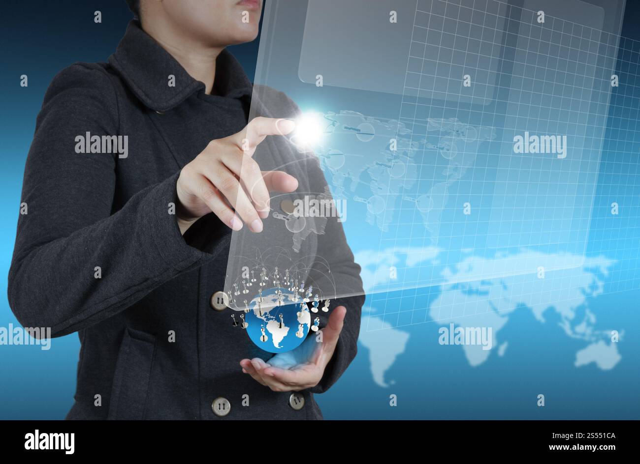 businesswoman hand working with new interface computer graph as concept ...