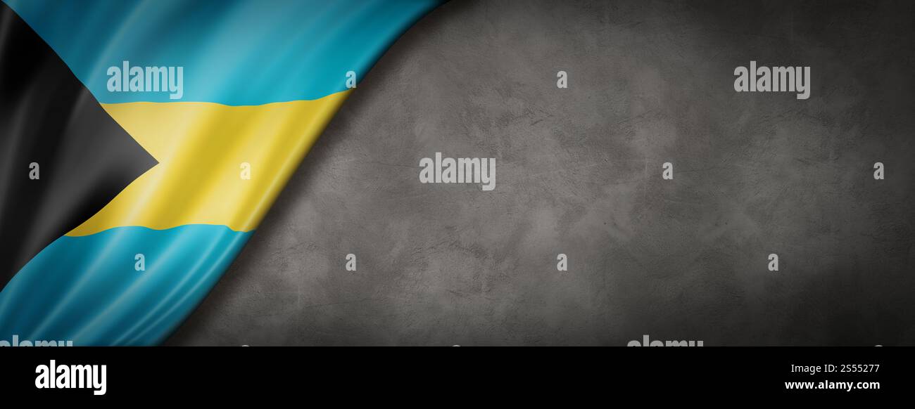 Bahamas flag on concrete wall. Horizontal panoramic banner. 3D ...