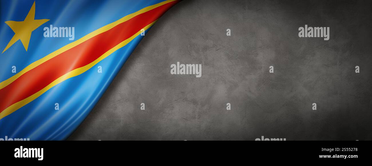 Democratic Republic of the Congo flag on concrete wall. Horizontal ...