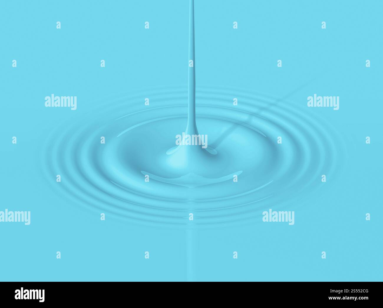 Drop of blue paint splashing and making ripple. 3D illustration. Drop ...