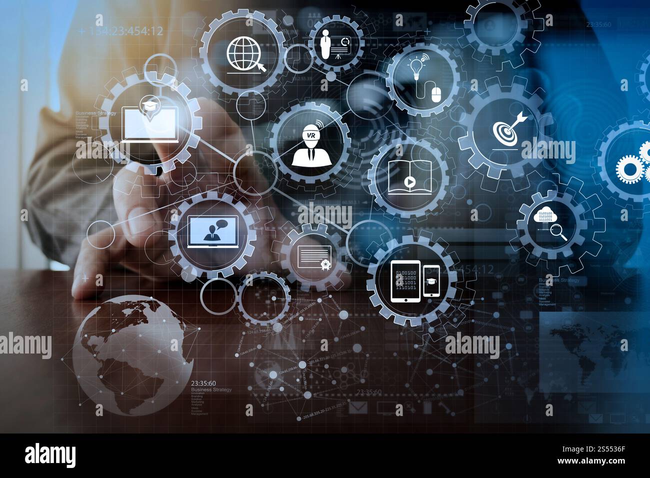 E-learning with connected gear cogs connected diagram virtual dashboard ...