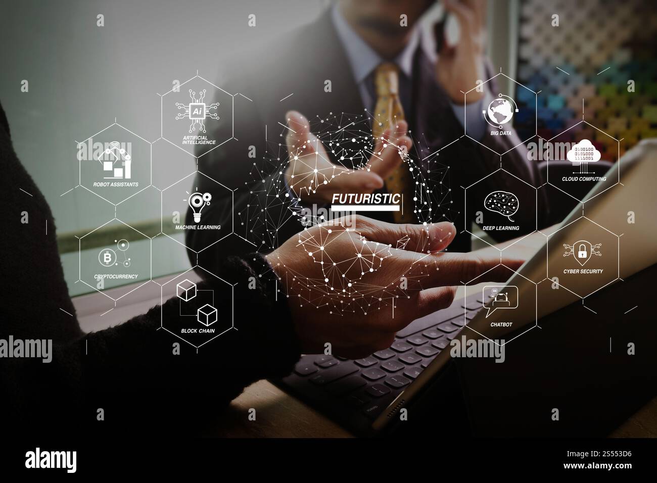 Futuristic in Industry 4.0 and business virtual diagram with Ai, robot ...