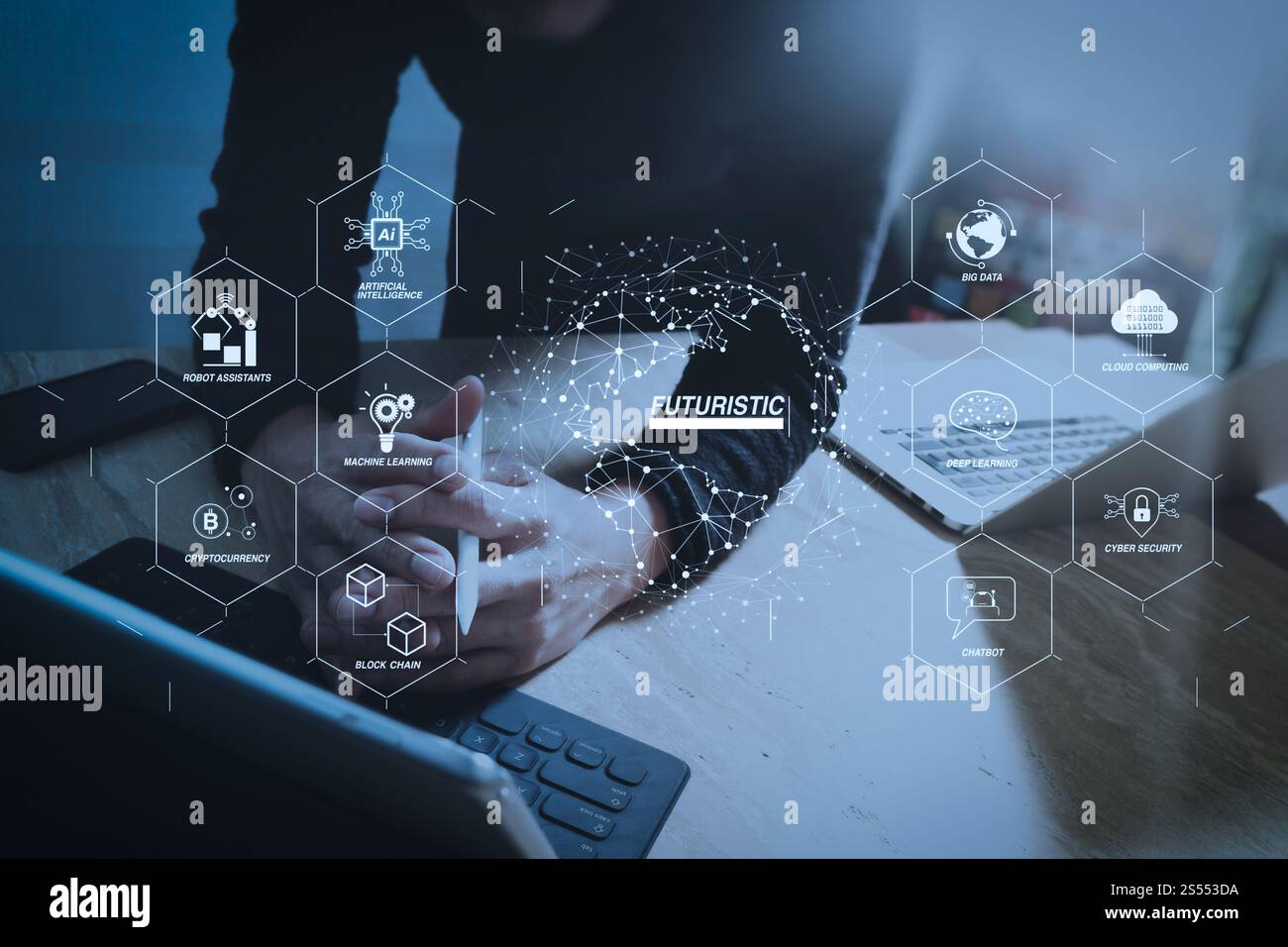 Futuristic in Industry 4.0 and business virtual diagram with Ai, robot ...