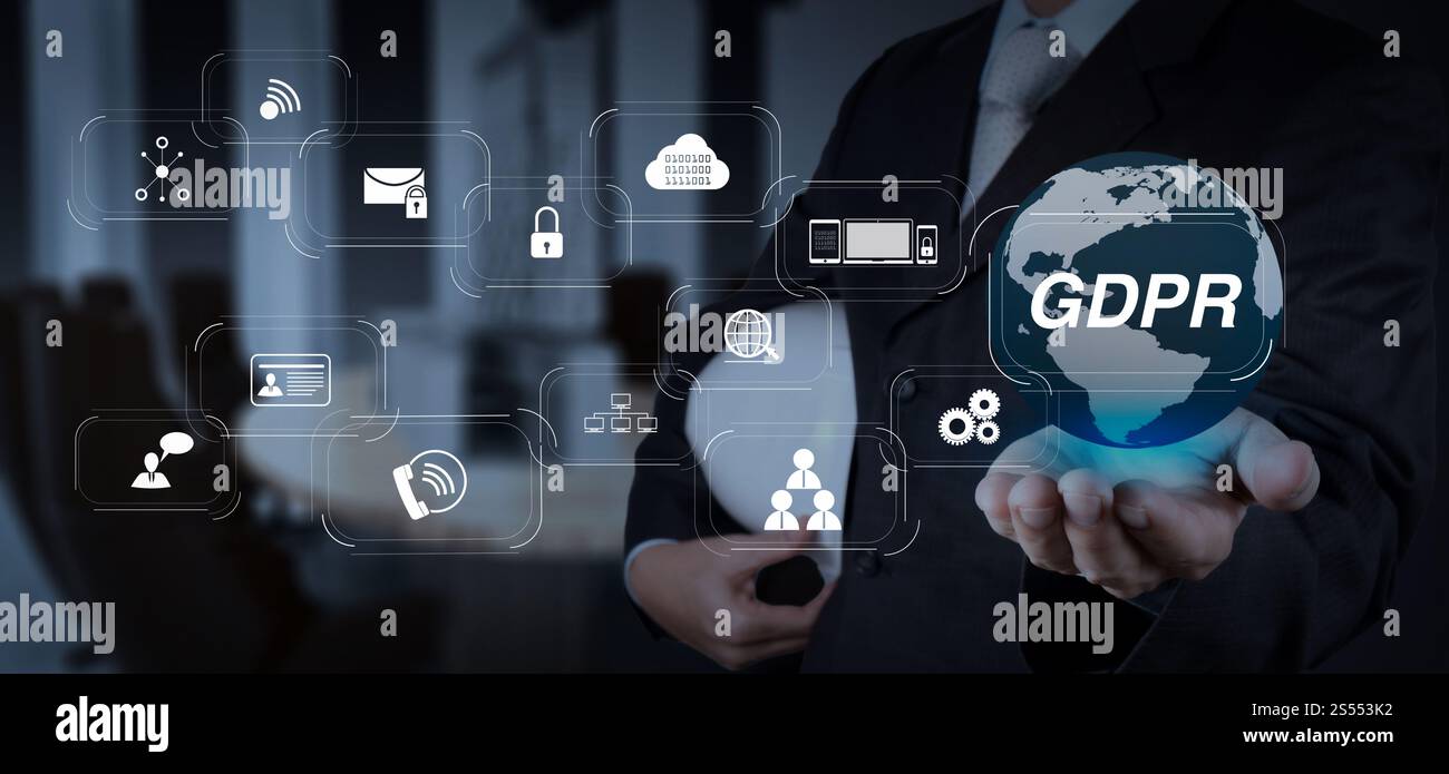 GDPR. Data Protection Regulation with Cyber security and privacy virtual diagram.engineer ...