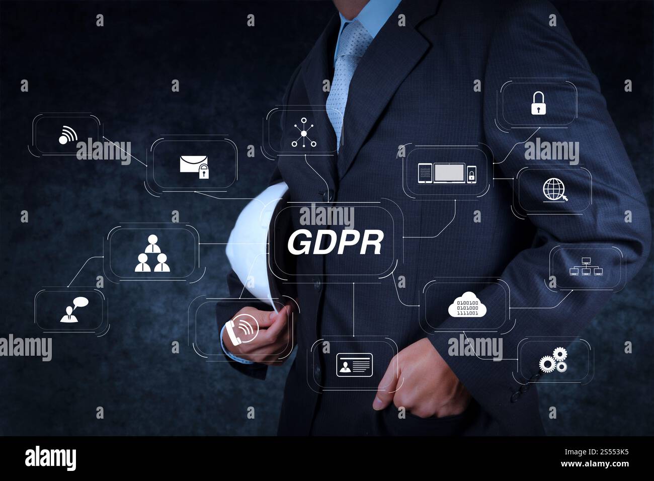 GDPR. Data Protection Regulation with Cyber security and privacy virtual diagram.smart business ...