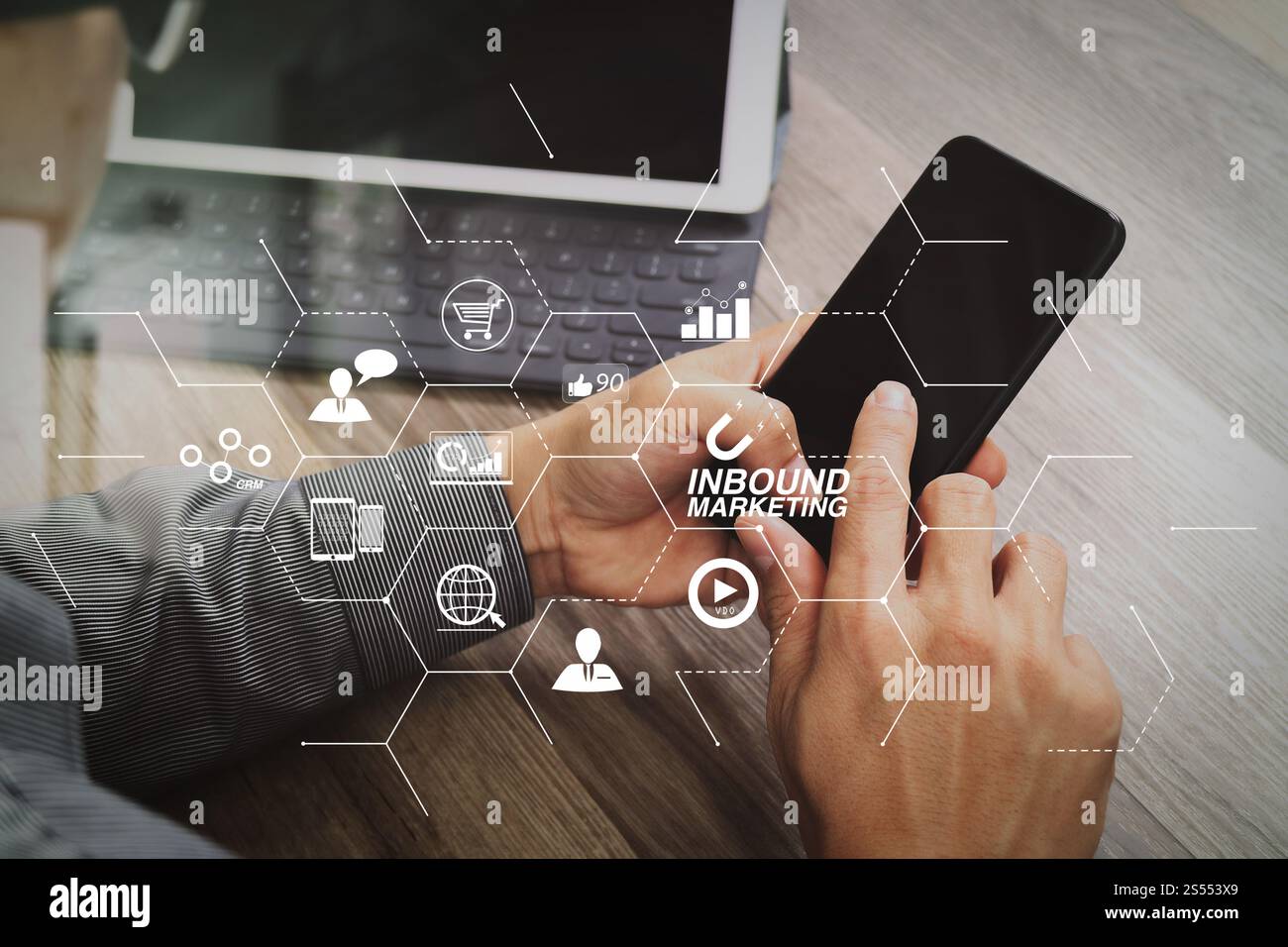 Inbound marketing business with virtual diagram dashboard and Online or ...