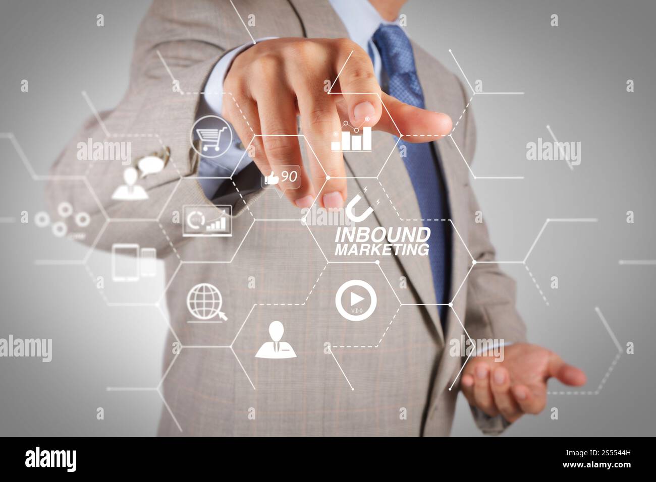 Inbound marketing business with virtual diagram dashboard and Online or ...