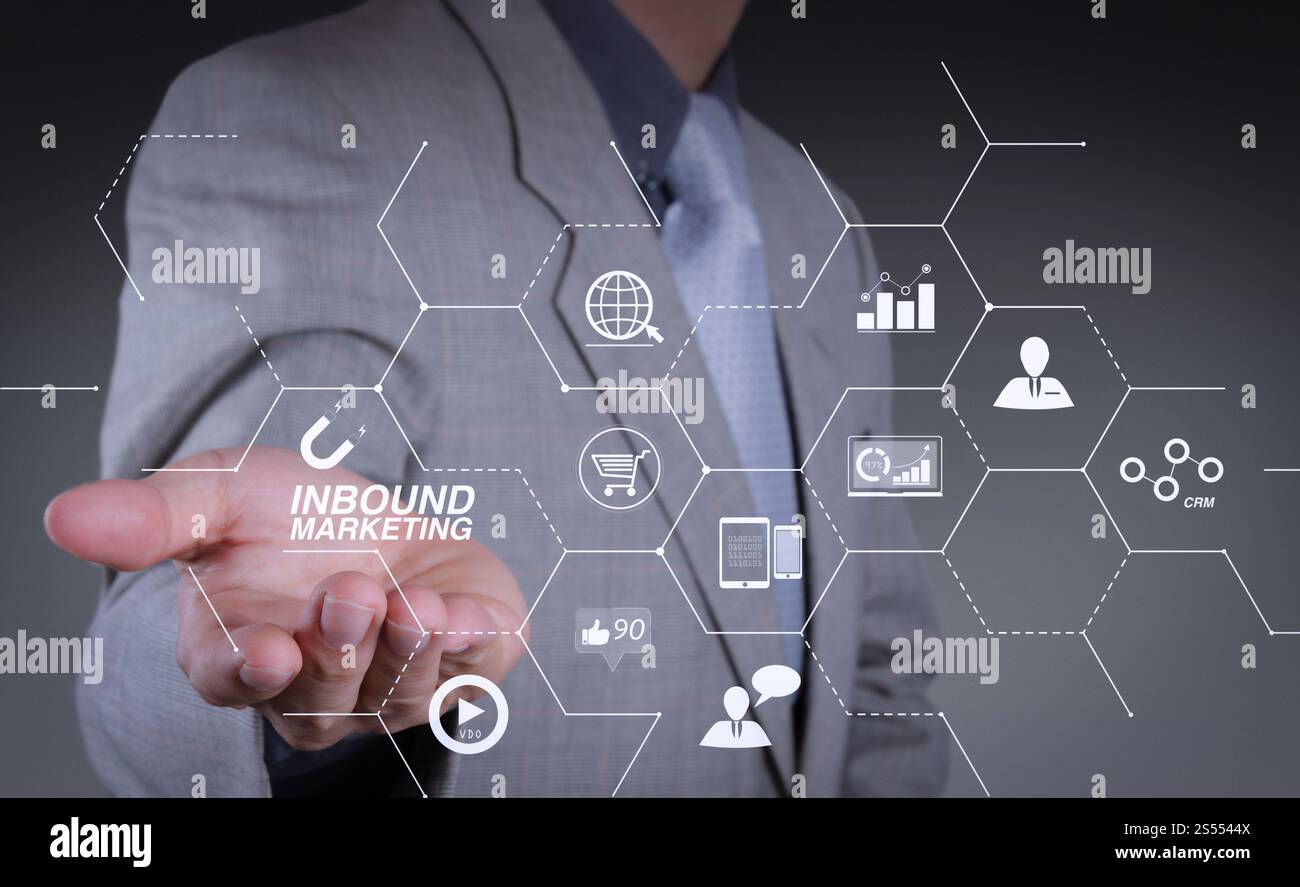 Inbound marketing business with virtual diagram dashboard and Online or ...