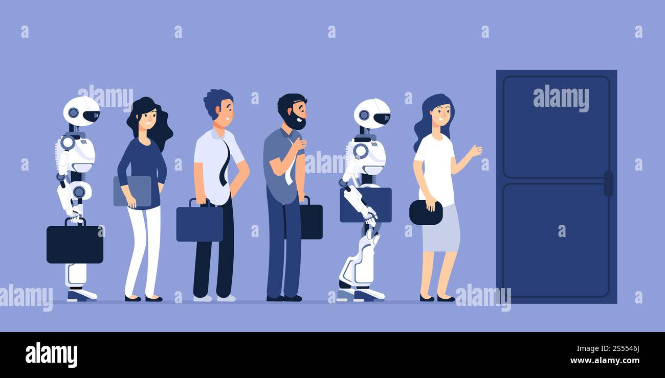 Robots and people unemployment. Android and man competition for job ...