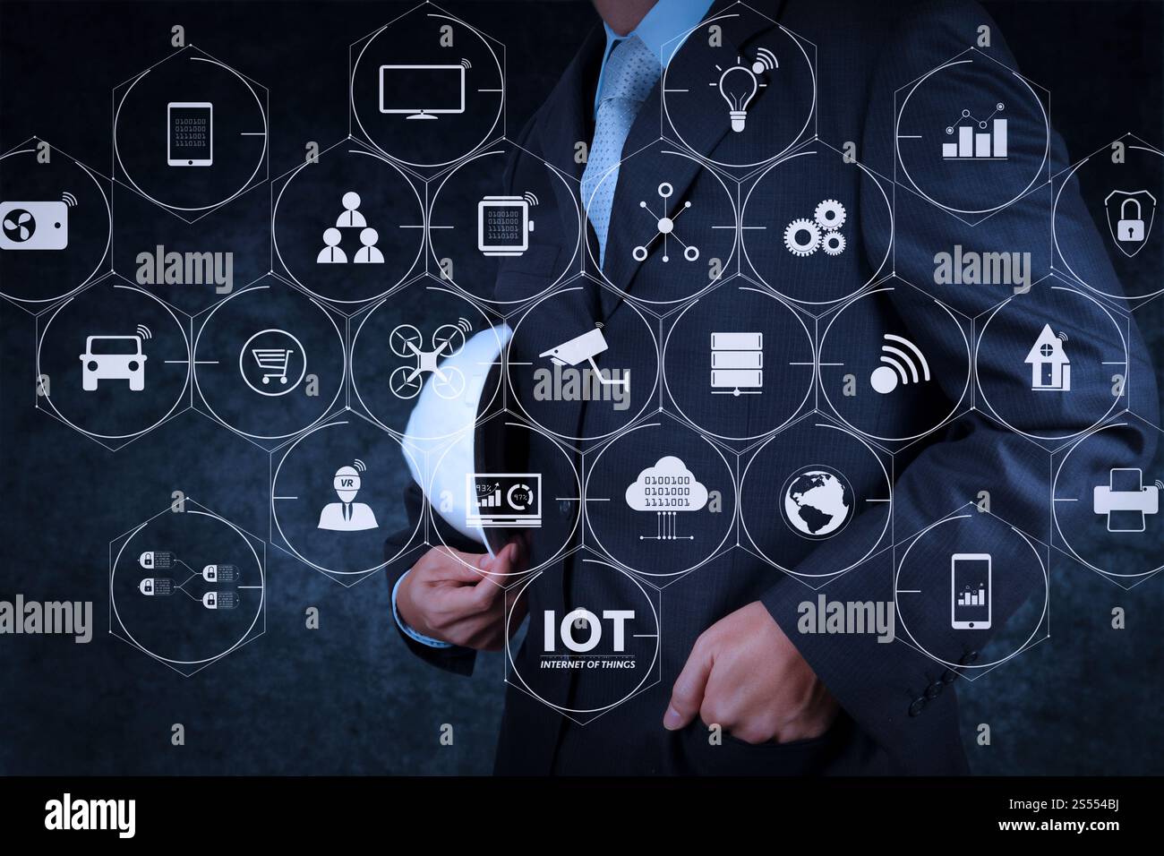 Internet of Things (IOT) technology with AR (Augmented Reality) on VR dashboard. smart business ...