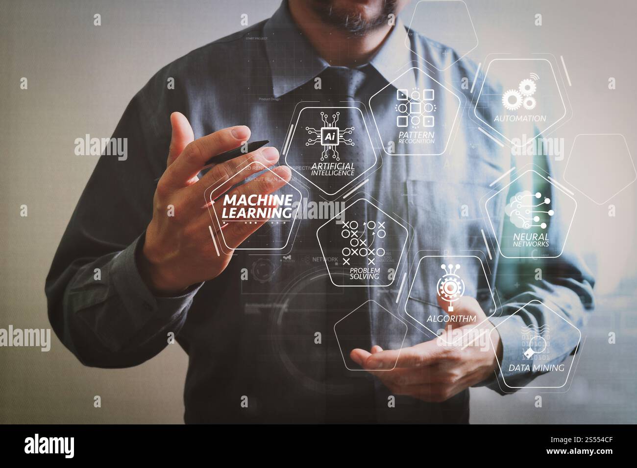 Machine learning technology diagram with artificial intelligence (AI ...